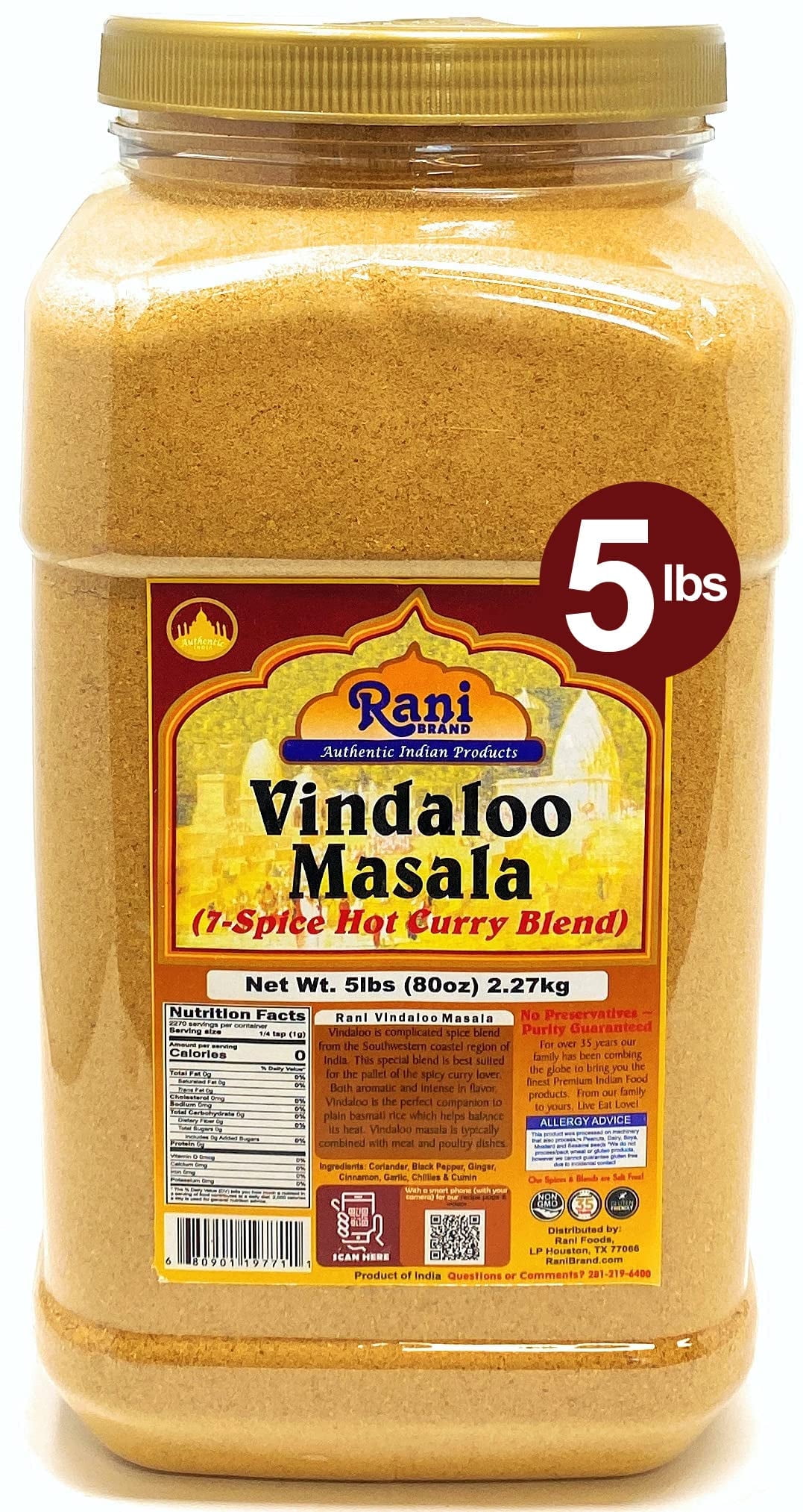 Rani Vindaloo Curry Masala Natural Indian Spice Blend 80oz (5lbs) 2 ...