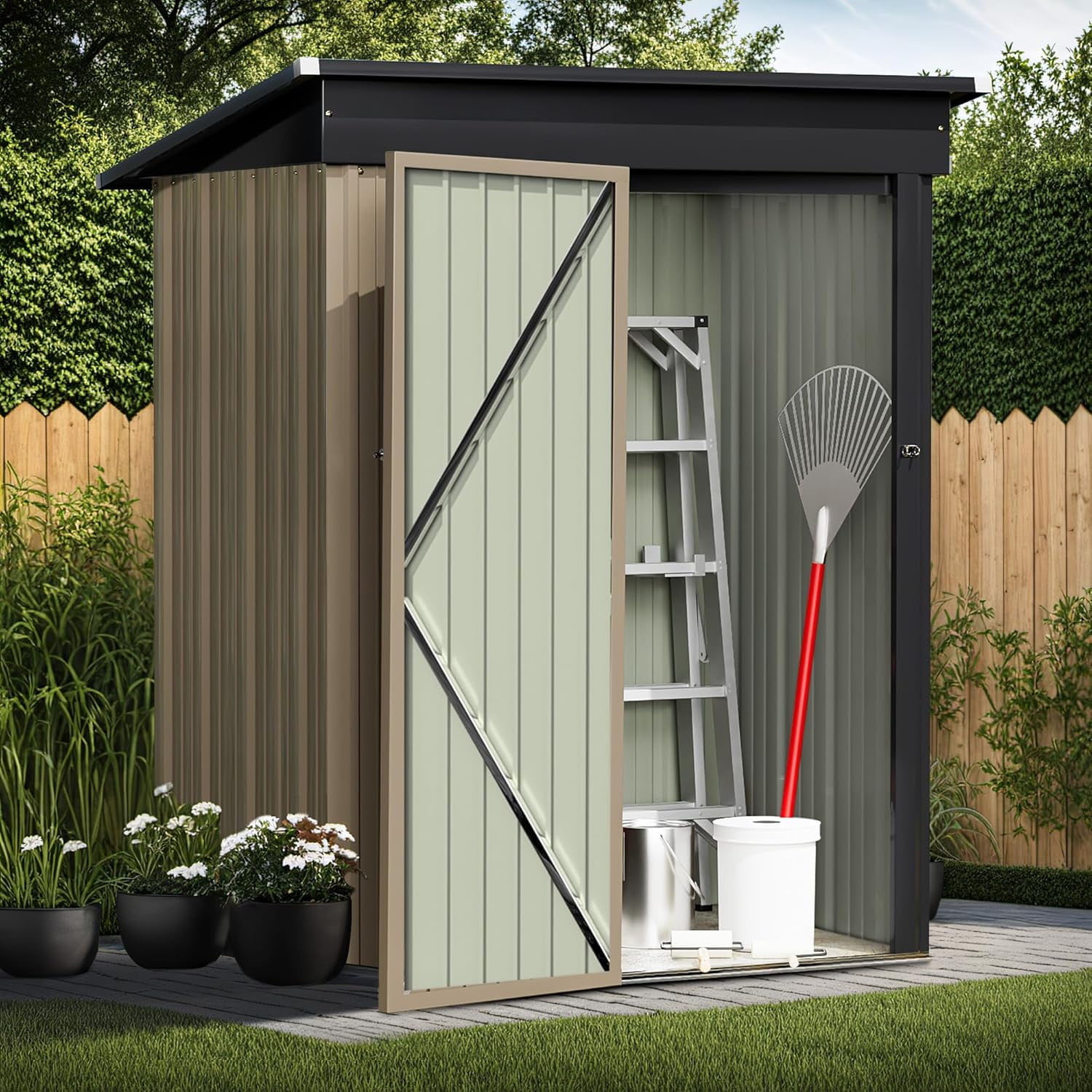 Rankok 5ft x 3ft Outdoor Storage Shed Metal Shed House with Sloping ...