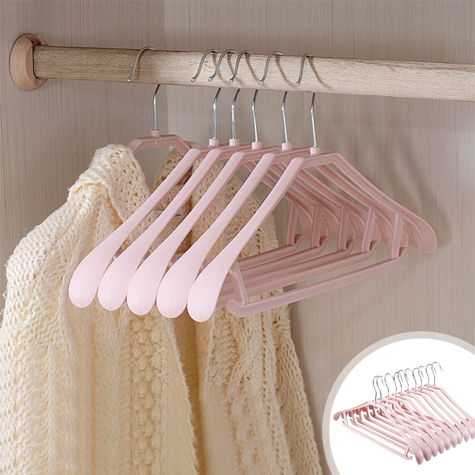 Ranliy 10 Pack Wide Shoulder Clothes Hangers, Thickened Plastic Non ...