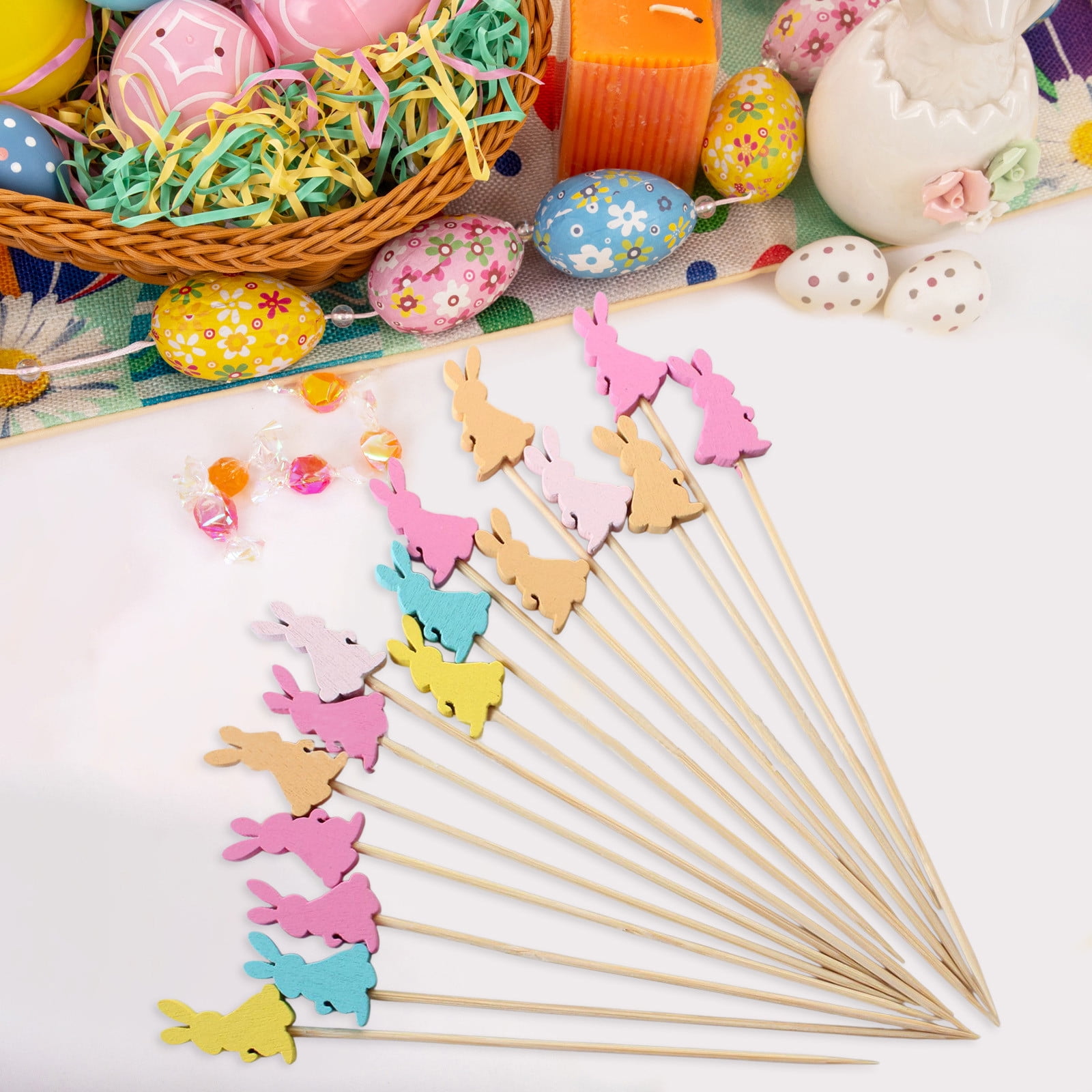Ranliy 100 Pack Easter Toothpicks for Appetizers, 4.7 Inch Natural ...