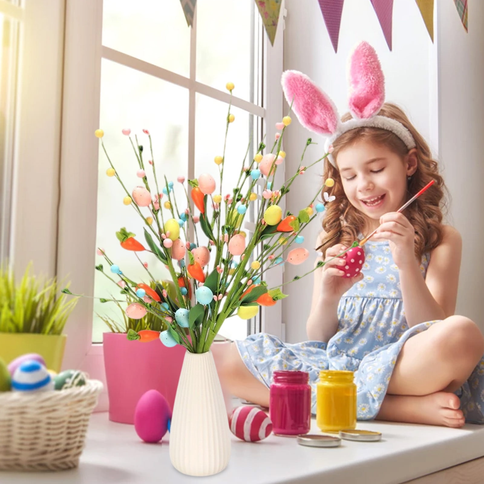 Ranliy Artificial Easter Flowers Easter Sprays With Easter Eggs And ...