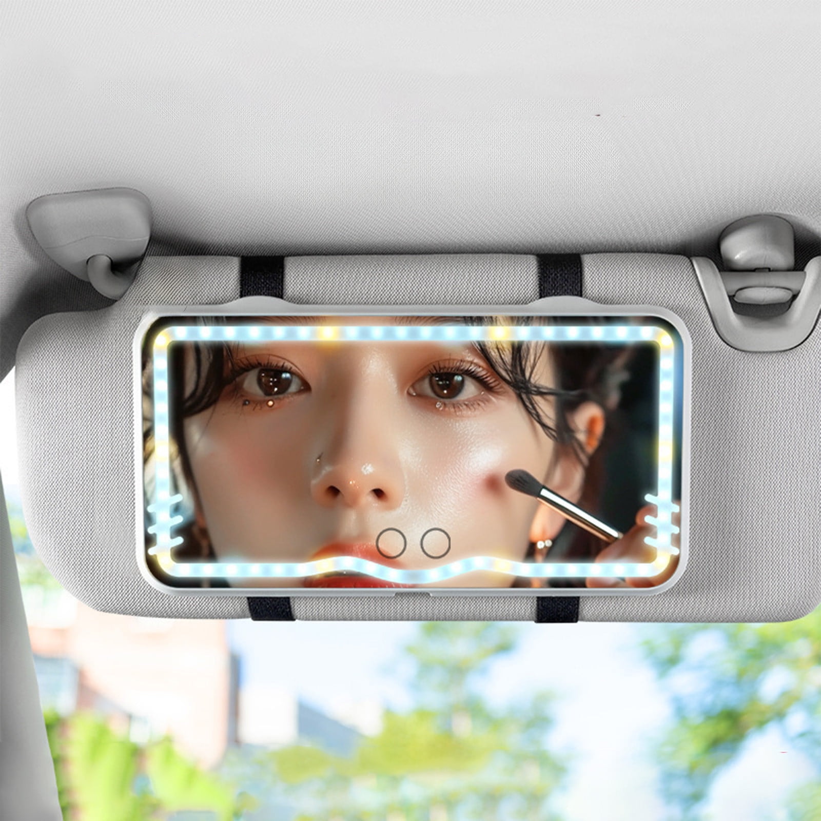 Ranliy Car Sun Visor Vanity Mirror, Led Car Mirror with 3 Light Modes ...