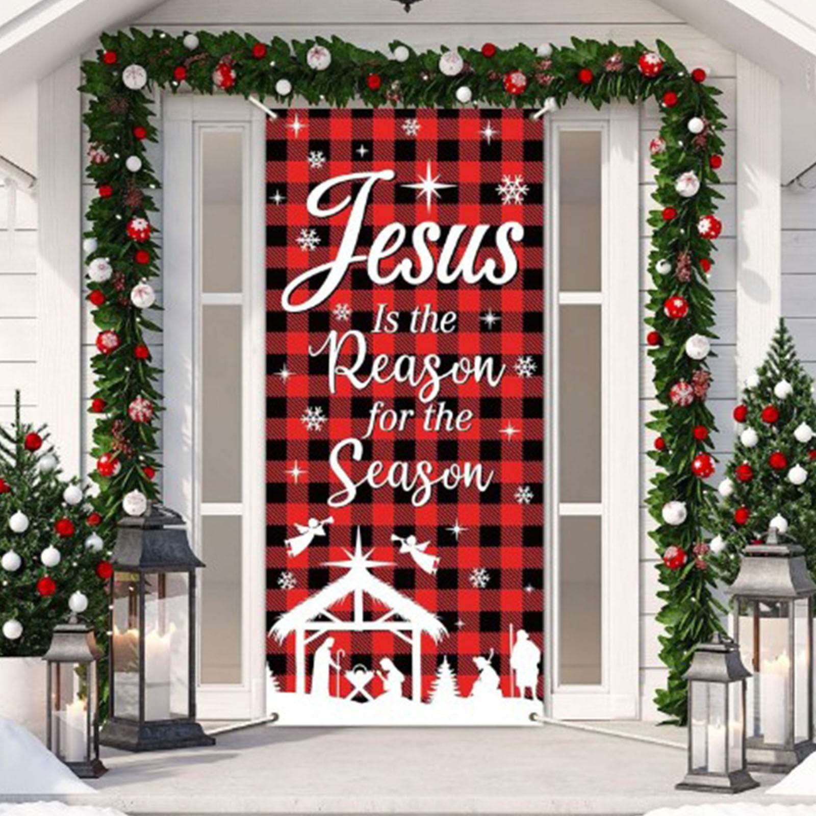 Ranliy Christmas Door Cover Decoration, Xmas Door Hanging Banner ...
