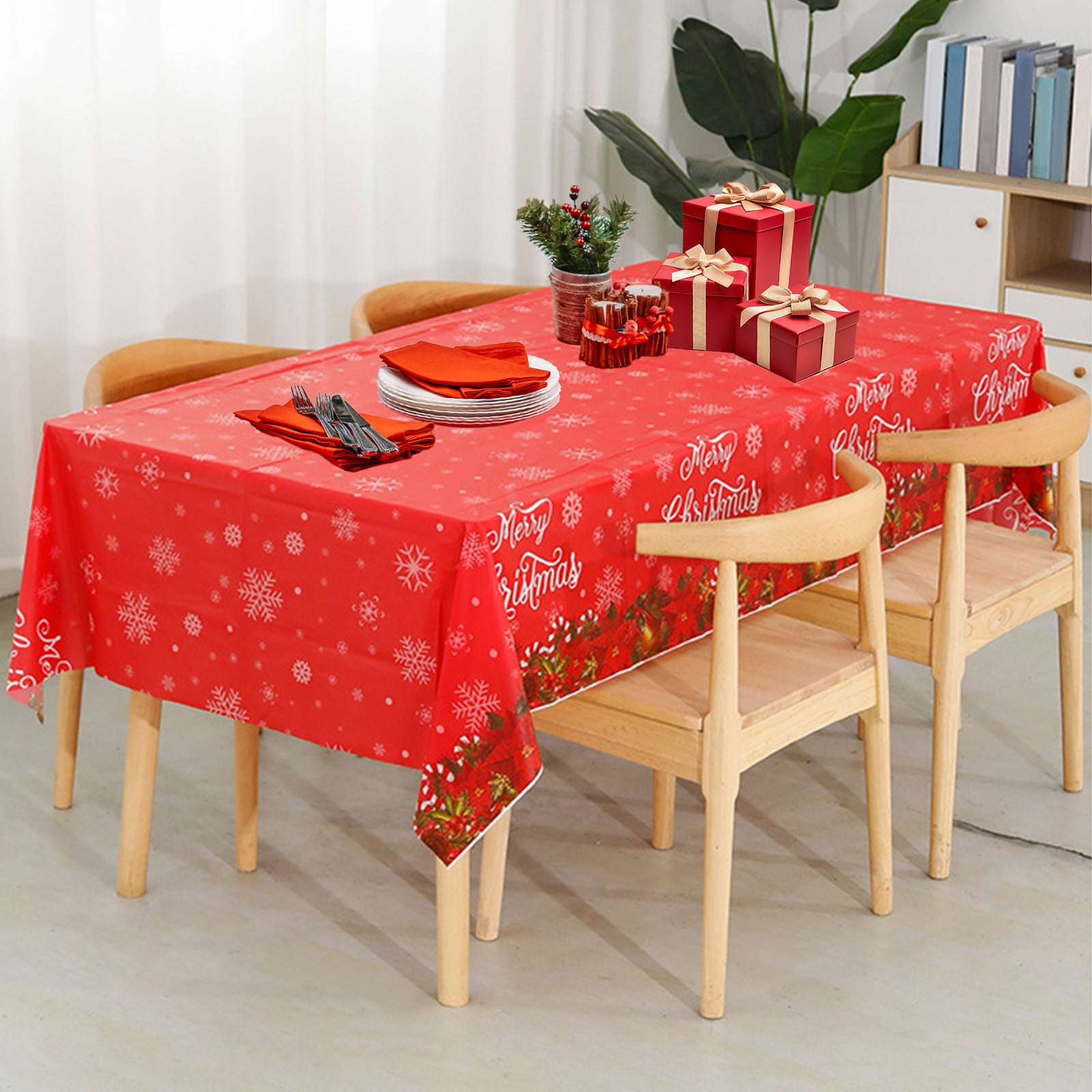 Ranliy Christmas Tablecloth Disposable, Christmas Plastic Tablecloth ...