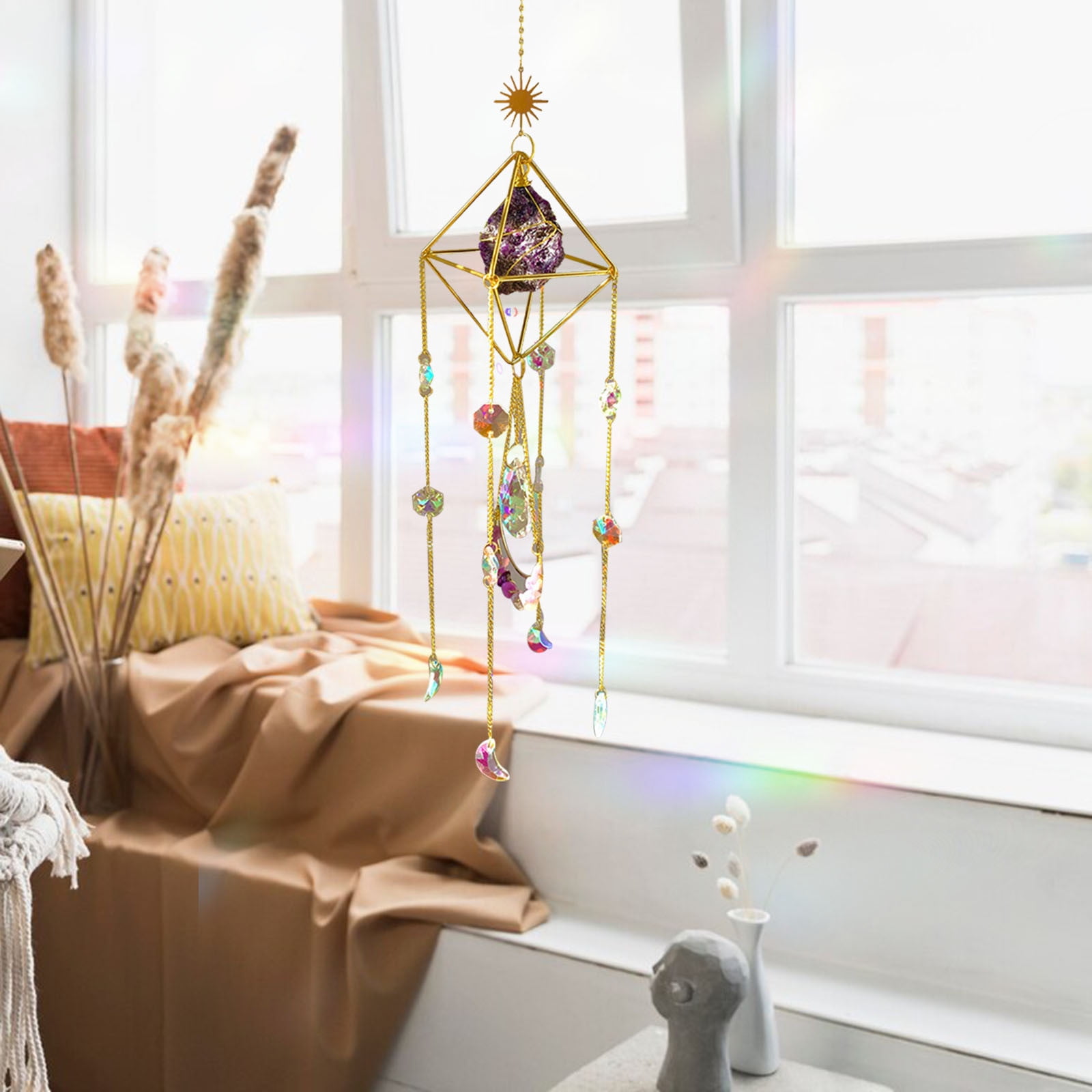 Ranliy Crystal Suncatchers for Window, Colorful Prisms Hanging Wind ...