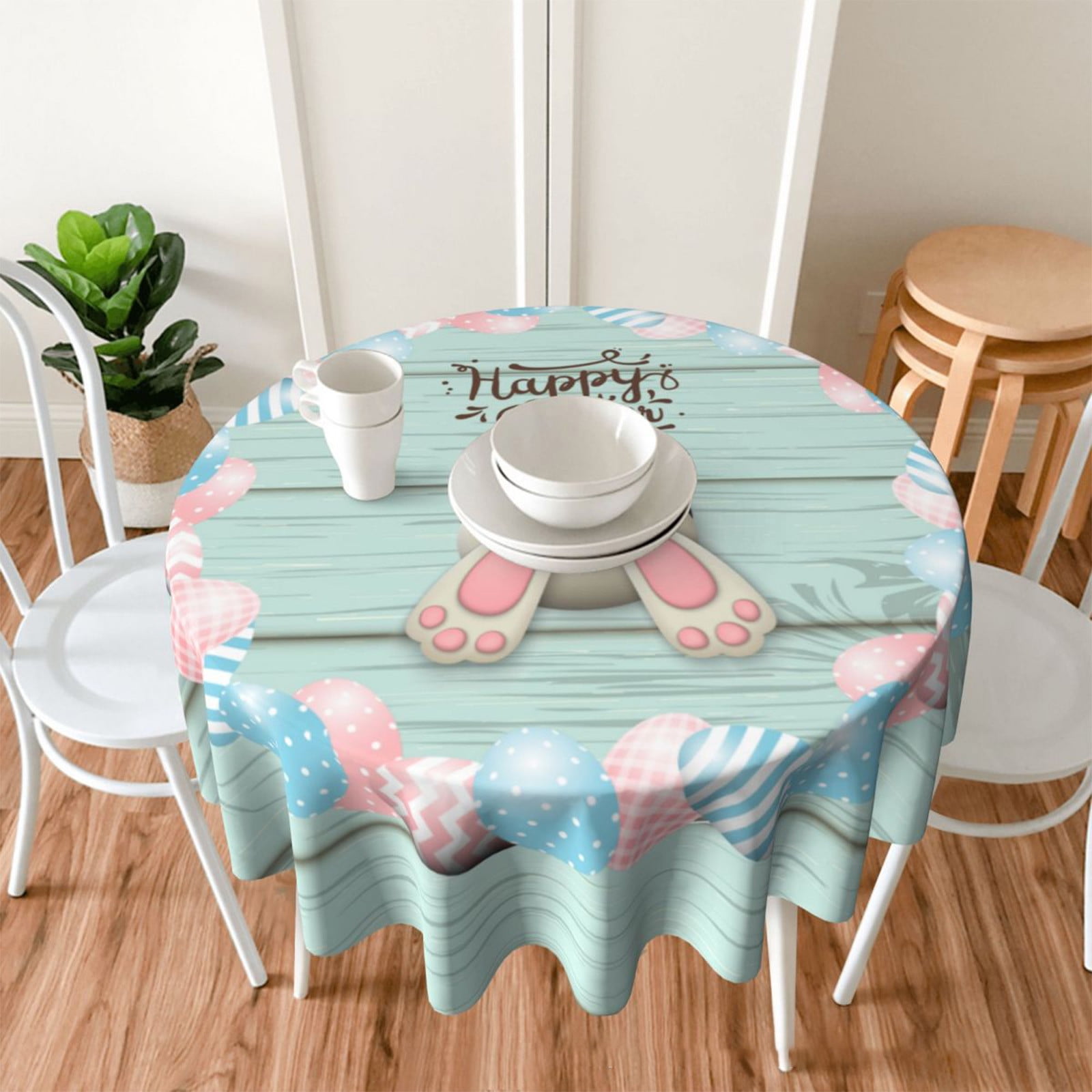 Ranliy Easter Bunny Egg Round Tablecloth Desk Cloth Washable Table ...