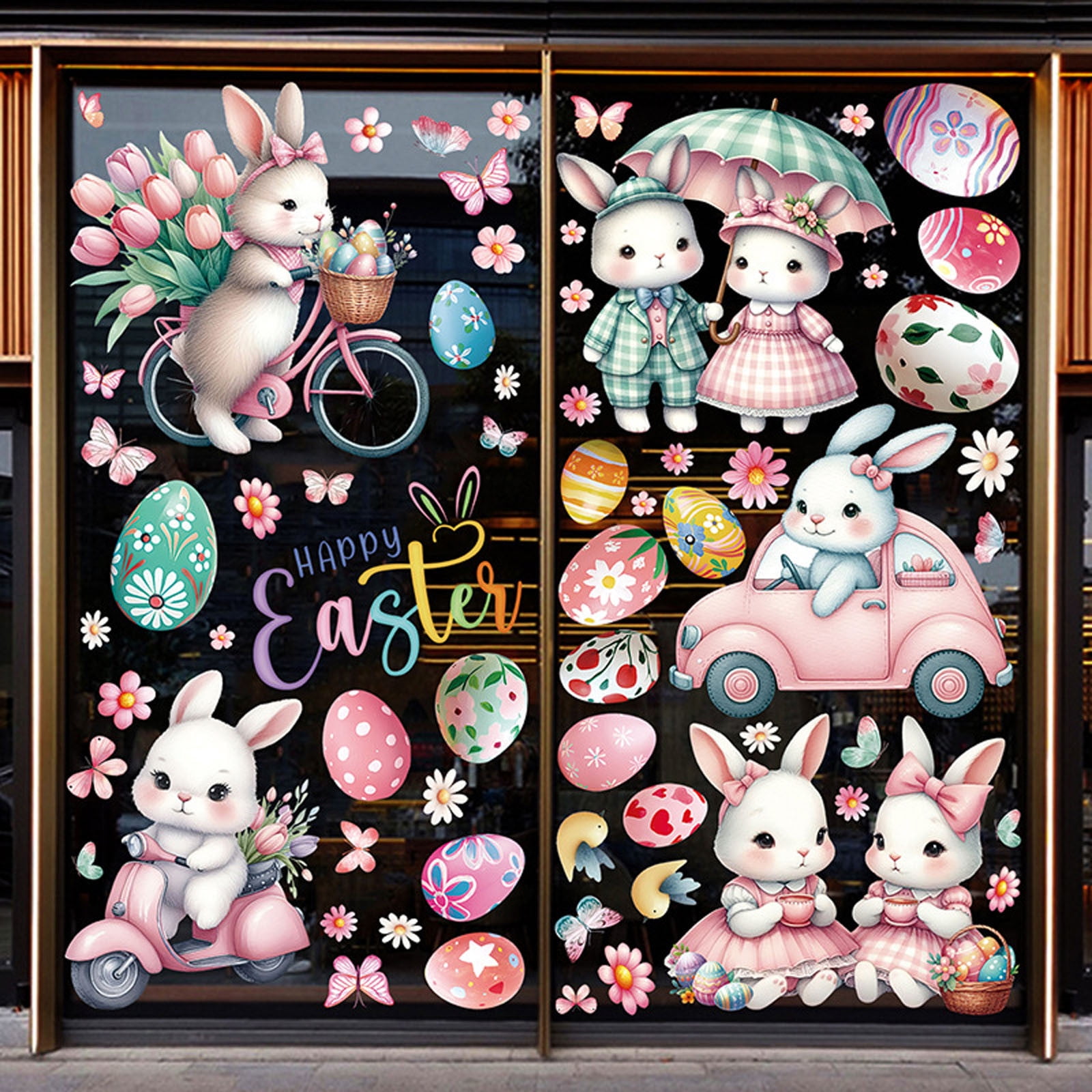 Ranliy Easter Window Clings, Egg Bunny Rabbit Chick Butterfly Window ...