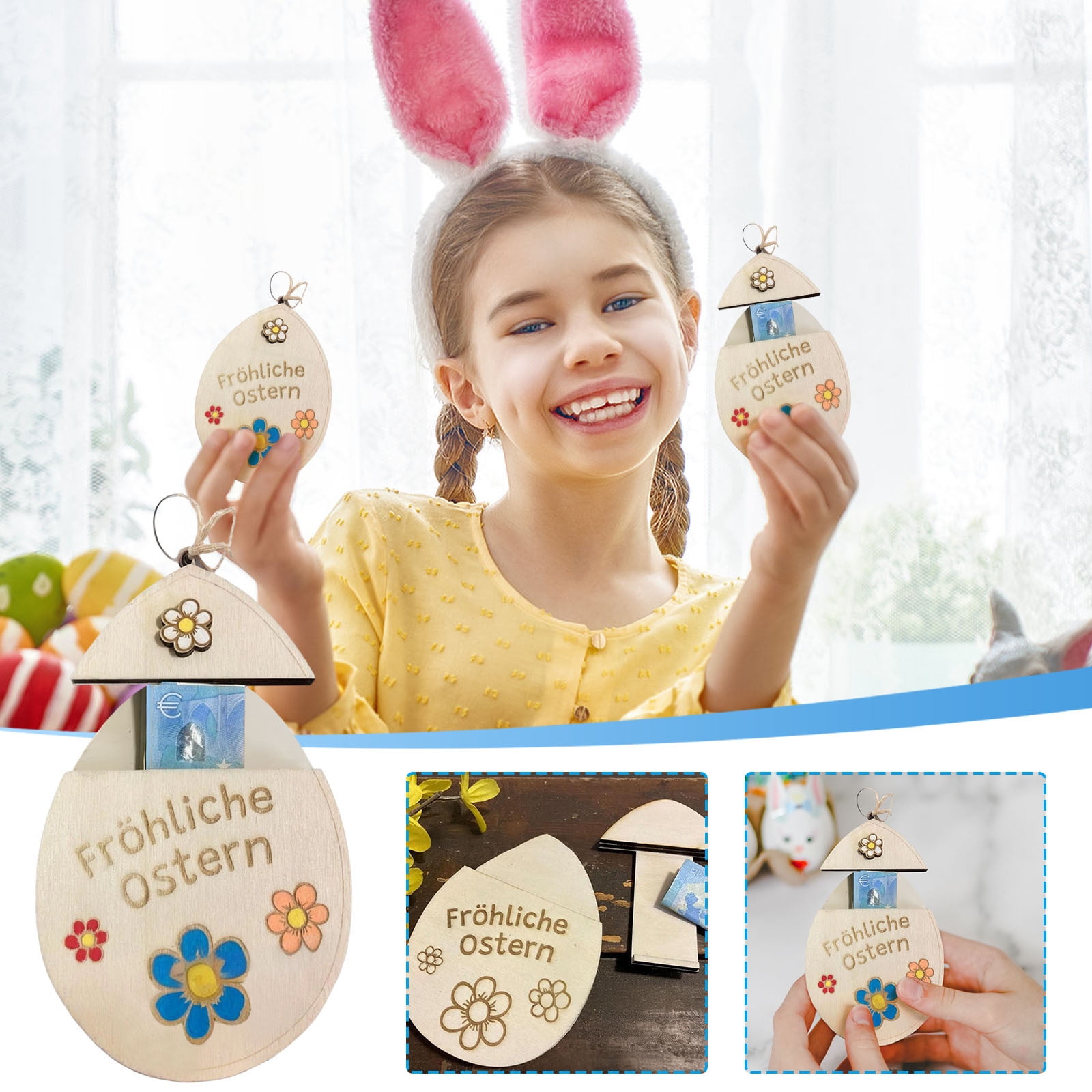 Ranliy Hand-Painted Wooden Easter Egg Holder & Treasure Pouch - 6X3 ...