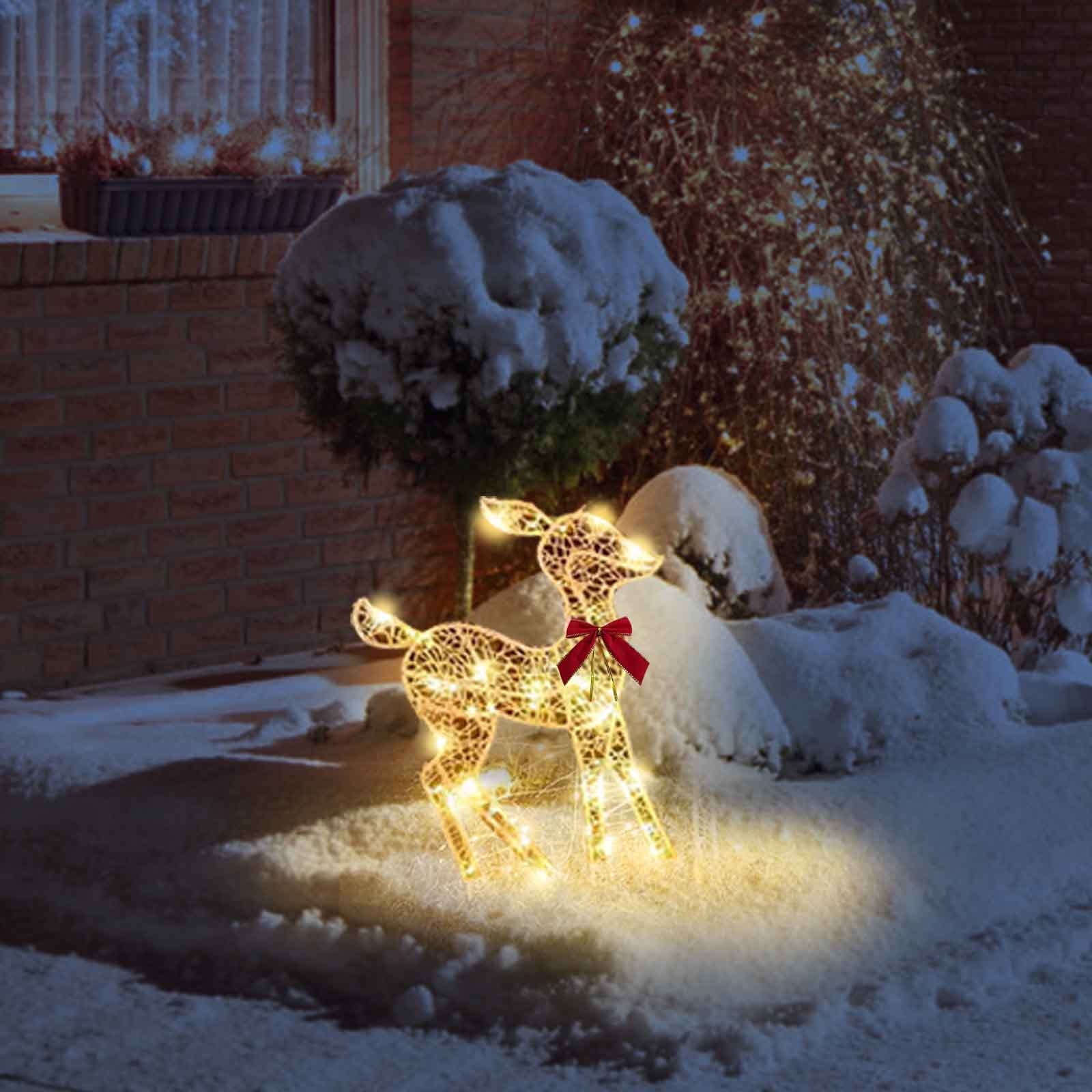 Ranliy Lighted Christmas Reindeer Family, Lighted Metal Rattan Deer ...