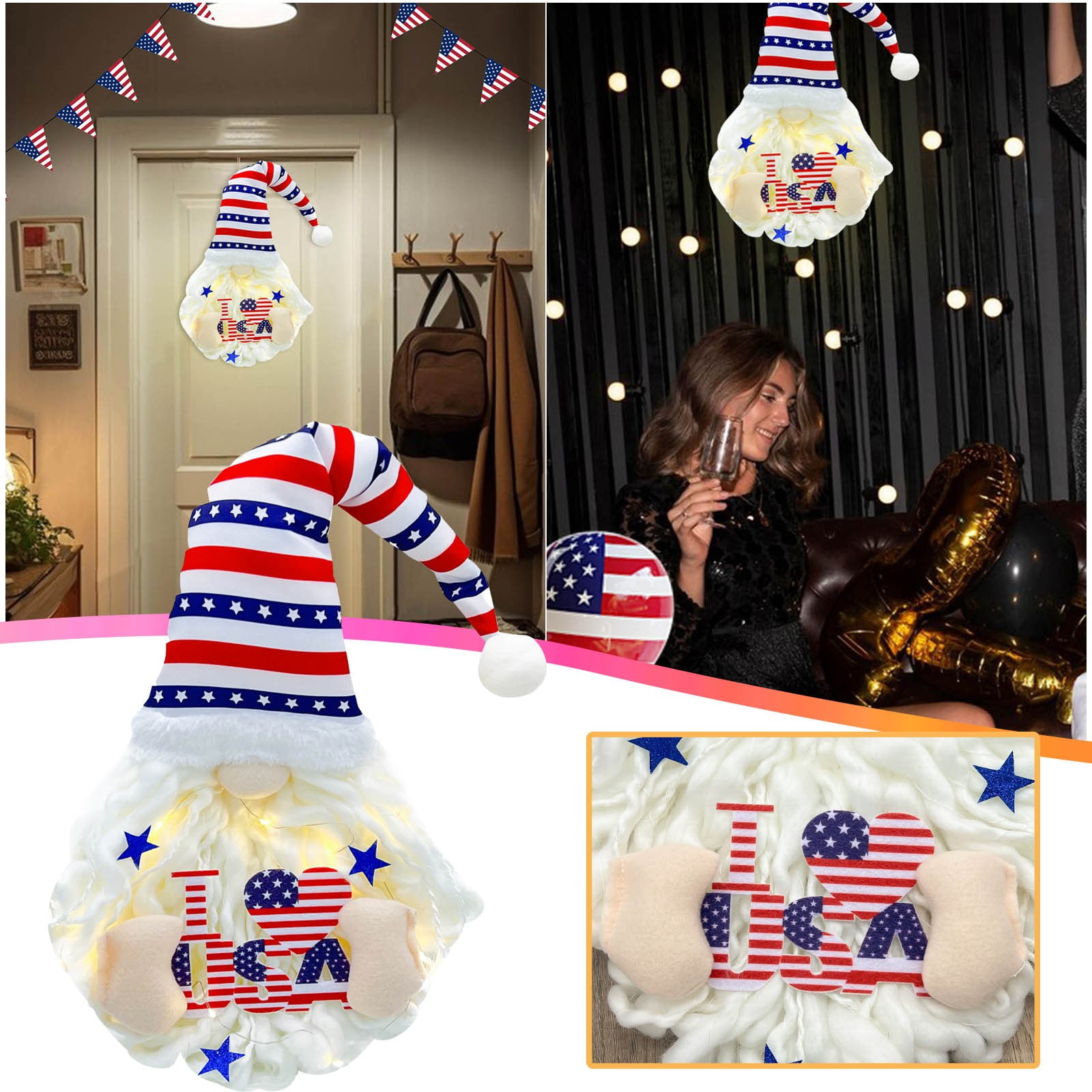 Ranliy Lighted Independence Day Faceless Old Man Pendant, 4Th of July ...