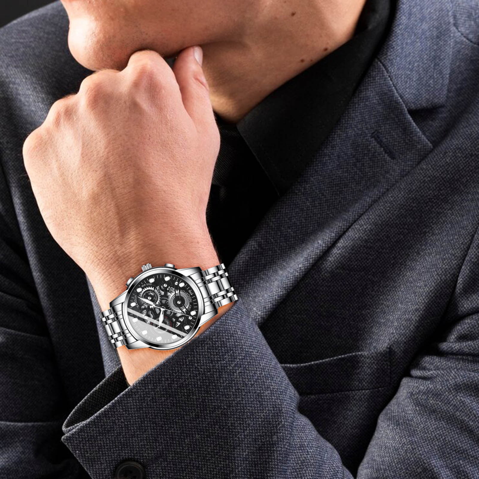 Ranliy Men's Mechanical Skeleton Vintage Style Wrist Watch, Stainless ...