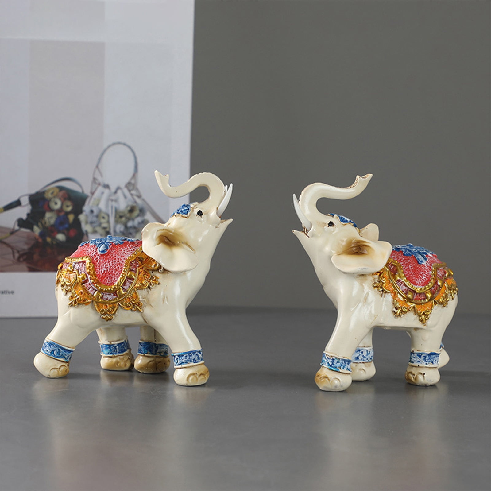 Ranliy Set of 2 Elephant Statues and Figurines, White Resin Good Luck ...