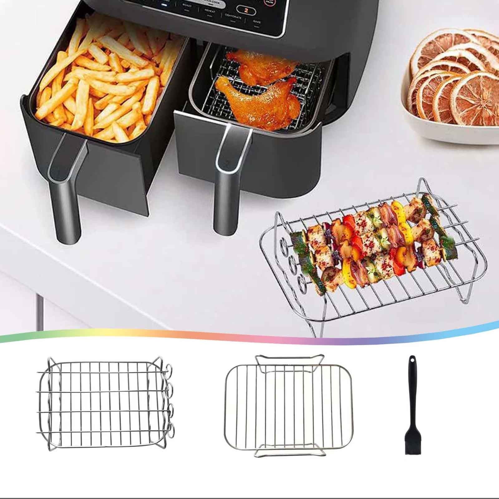 Ranliy Stainless Steel Barbecue Skewer Shish Kabob Set, Air Fryer Rack ...