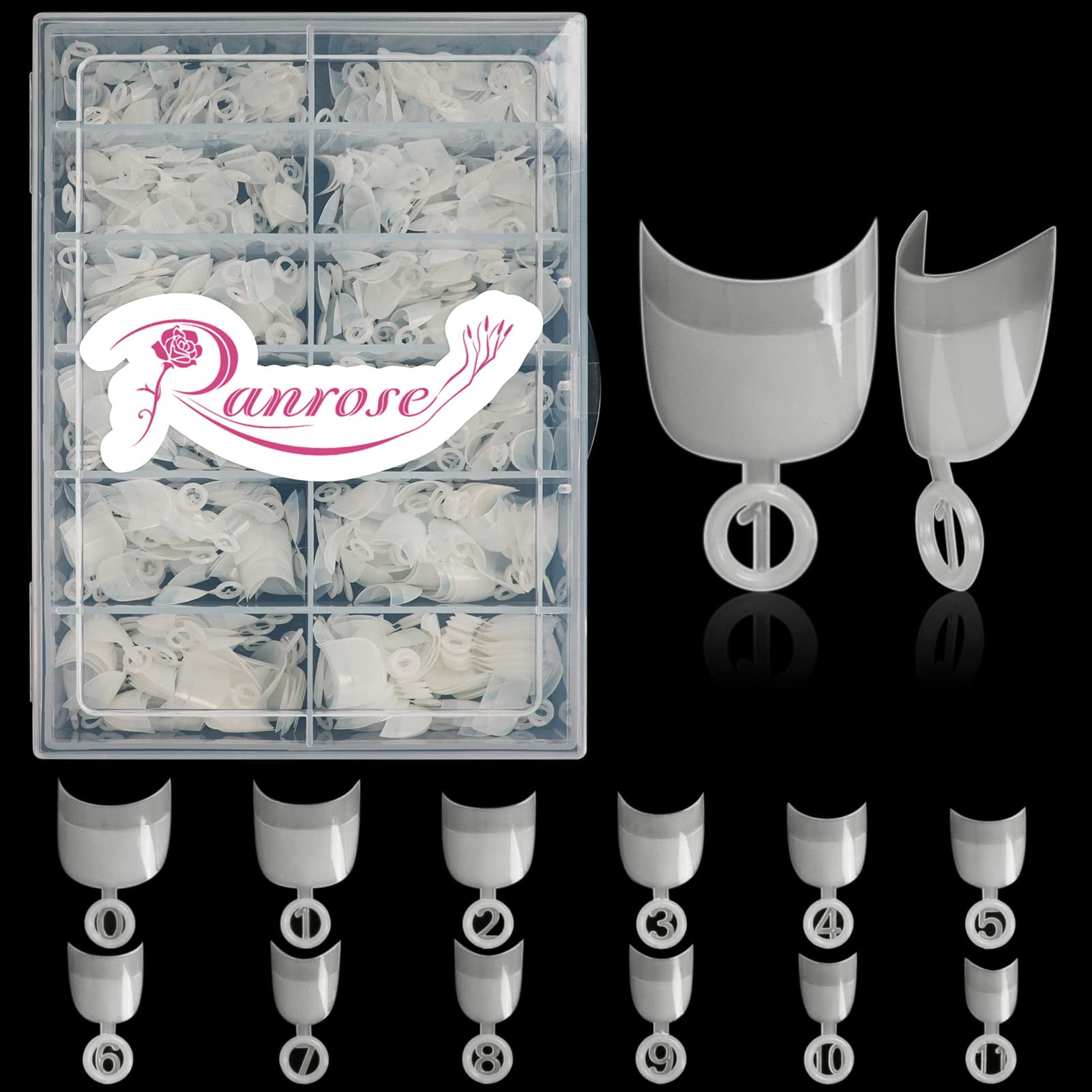 Ranrose Short Nail Tips- 600PCS Oval Half Cover False Tips 12 Sizes ...