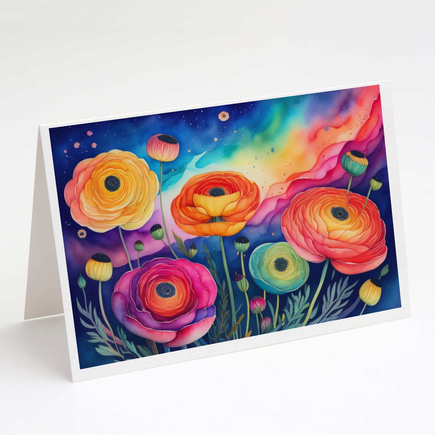 Ranunculus in Color Greeting Cards and Envelopes Pack of 8 7 in x 5 in ...