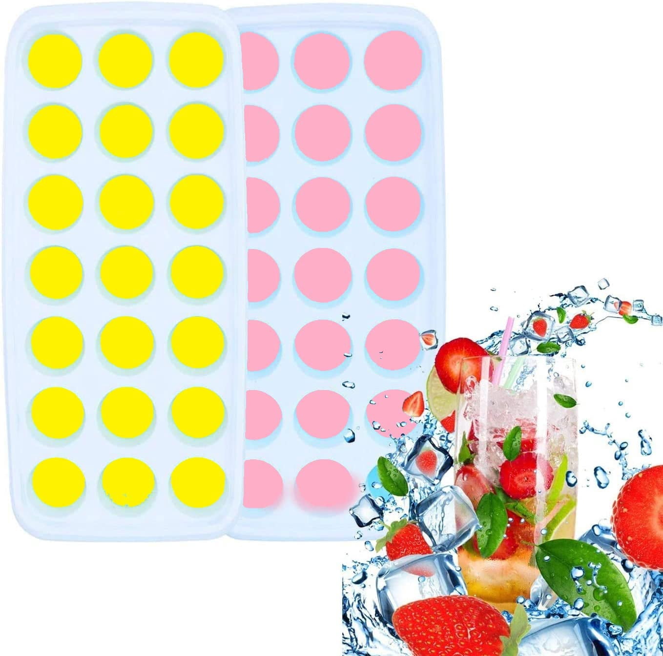 Ranur 2pc 21 Cavity Pop Up Ice Cube Tray with Lid for Freezer with Easy ...