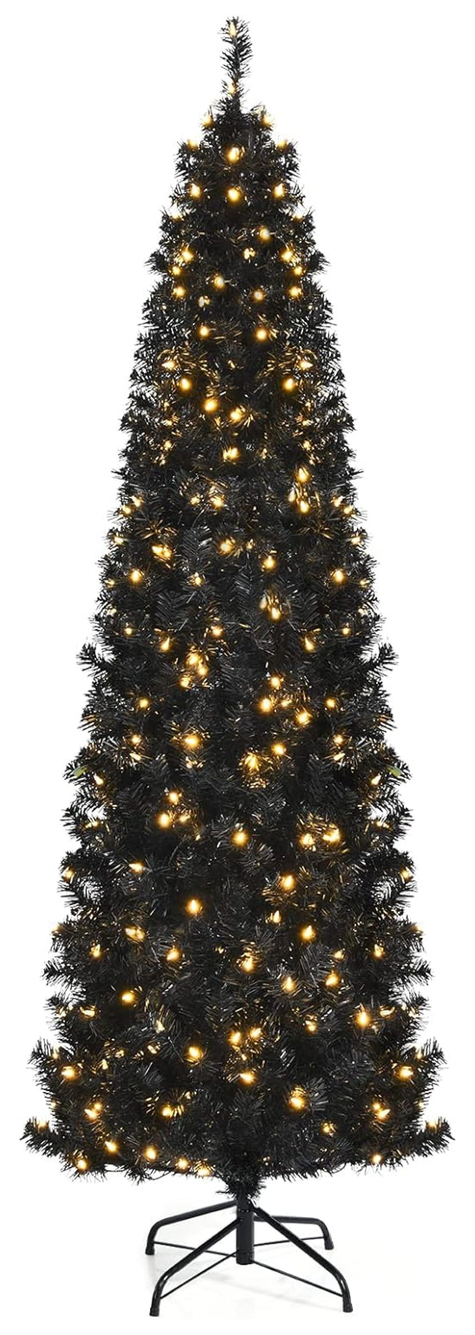 Ranyuaxu 7ft Black Christmas Pencil Tree, Pre-lit Artificial Slim Tree ...