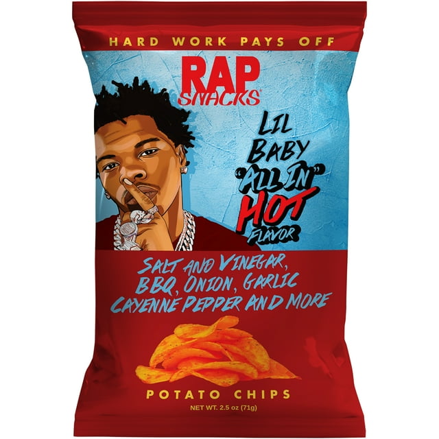 Rap Snacks Rapper Food Bags: Lil Baby 'All in' Hot Potato Chips, 2.5 oz ...