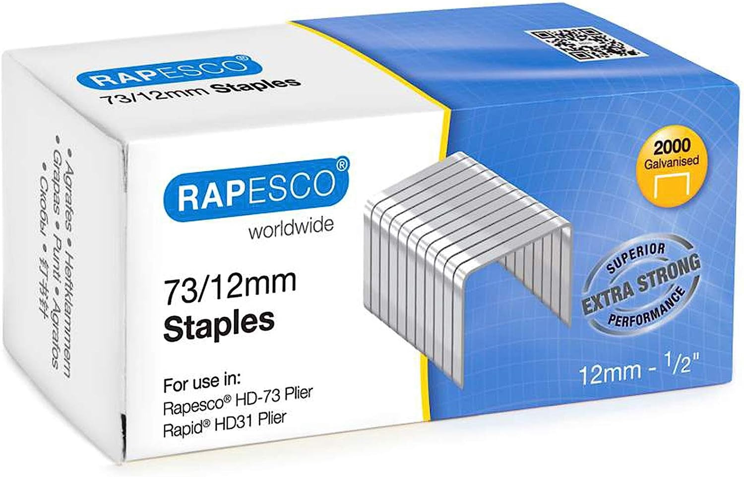 Rapesco Staples, 73/12 mm (1/2 inch) Staples for Heavy Duty Plier ...