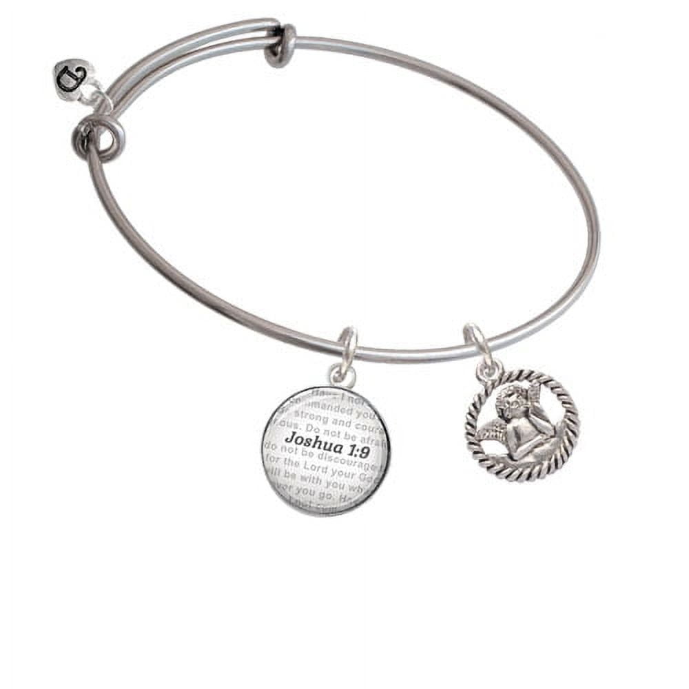Raphael Angel in Rope Wreath - Bible Verse Joshua 1:9 Glass Dome Bangle ...