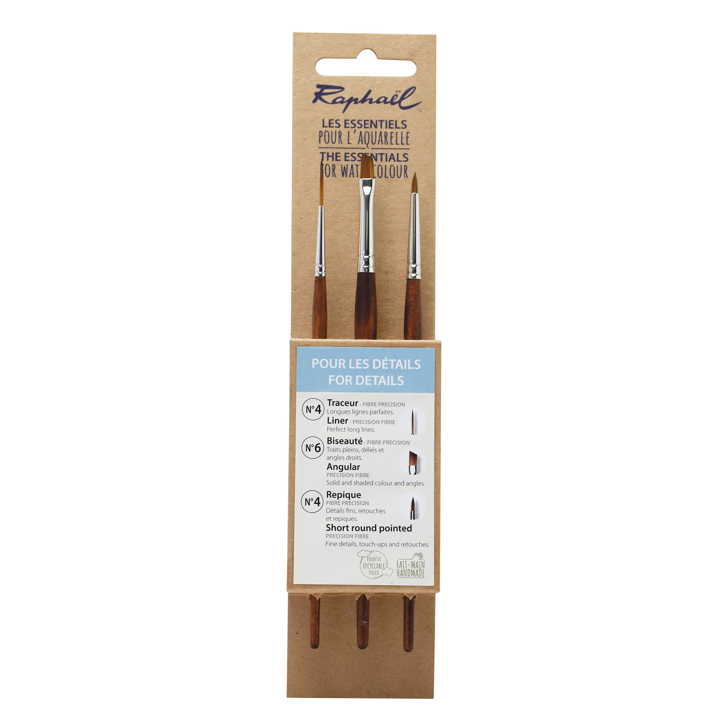 Raphael Essentials Acrylic & Watercolor Brush Set, Watercolor, 3-Brush ...
