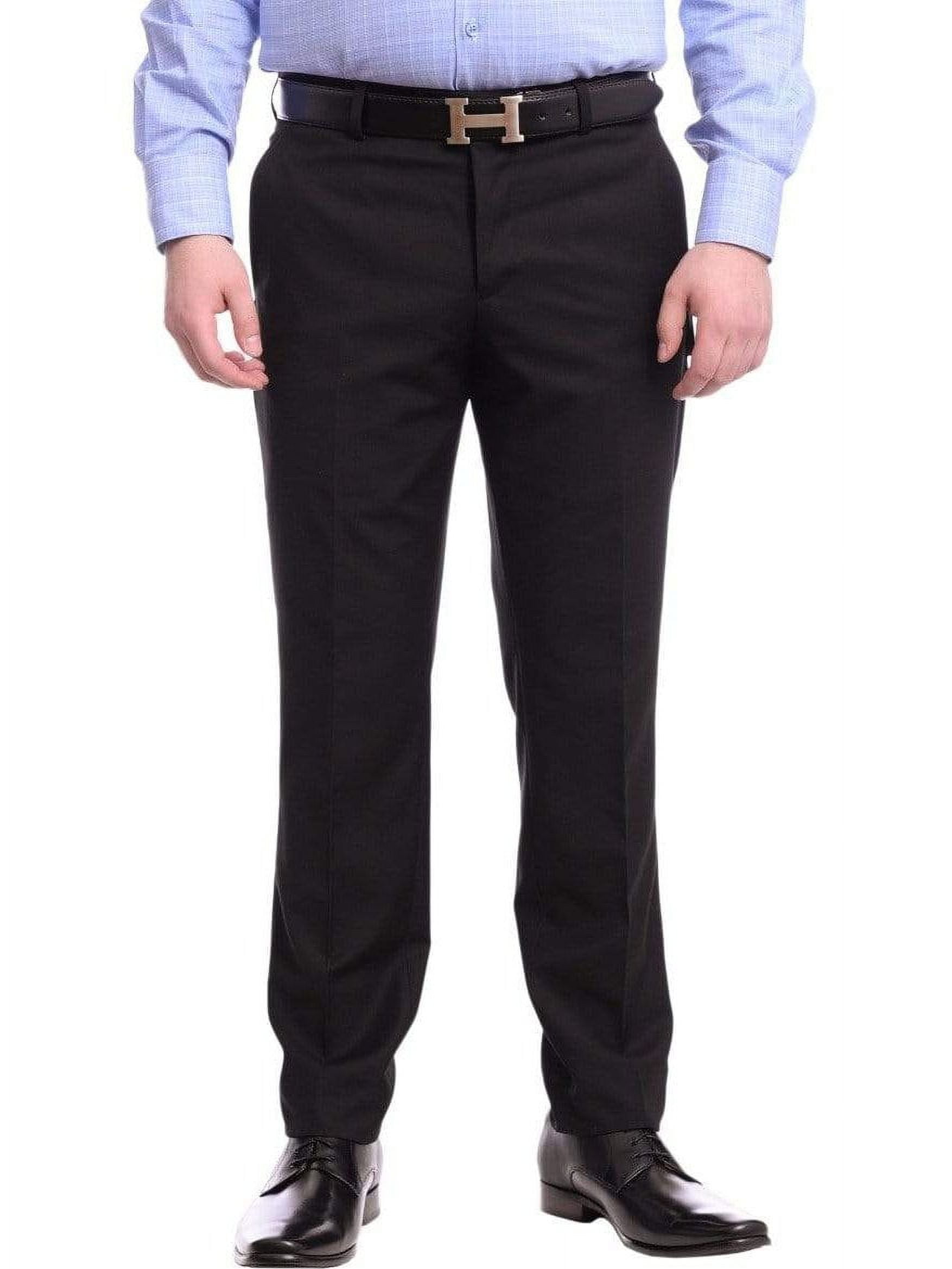 Raphael Men's Washable Flat Front Classic Fit Black Dress Pants ...