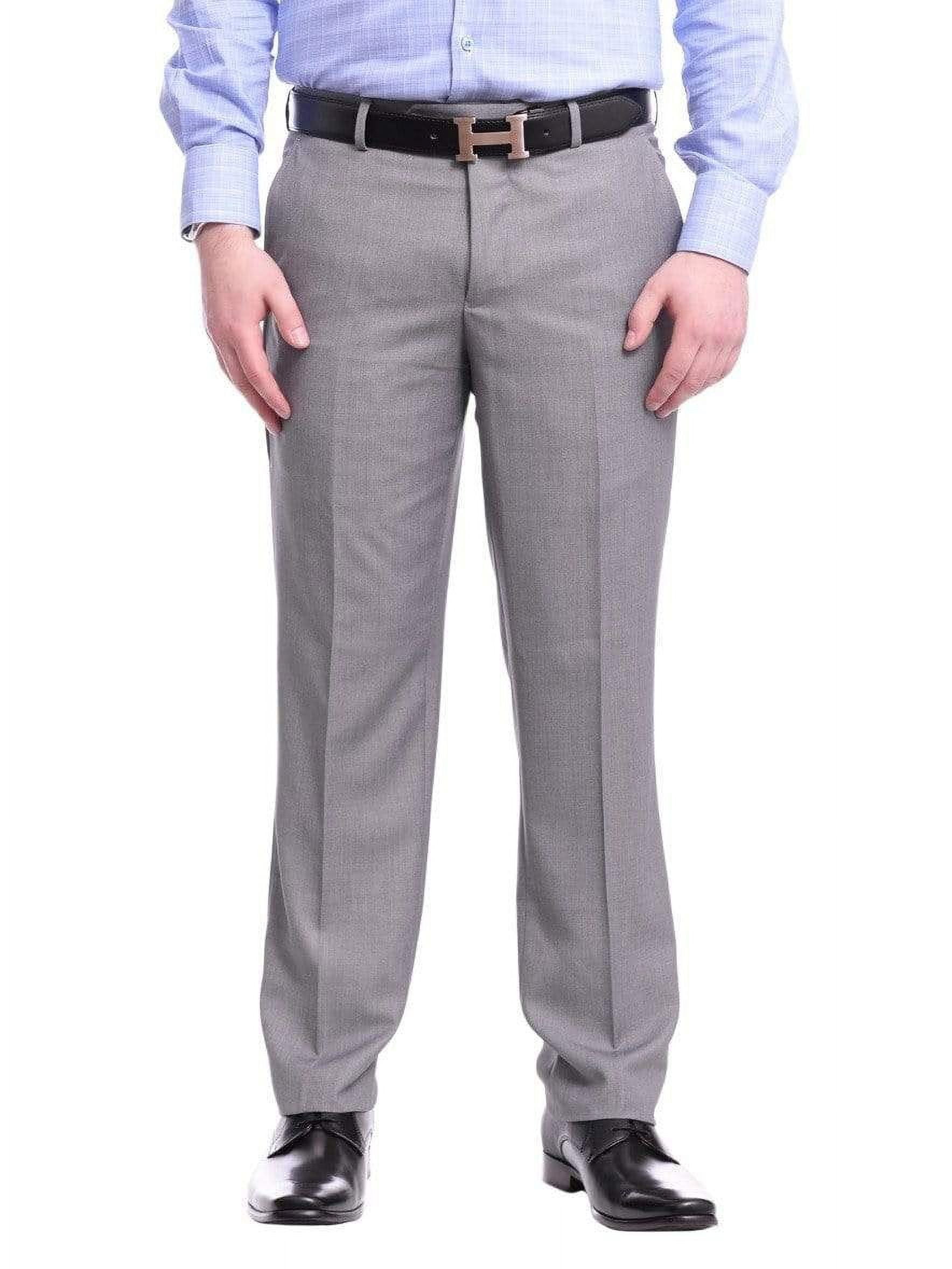 Raphael Men's Washable Flat Front Slim Fit Light Gray Dress Pants ...