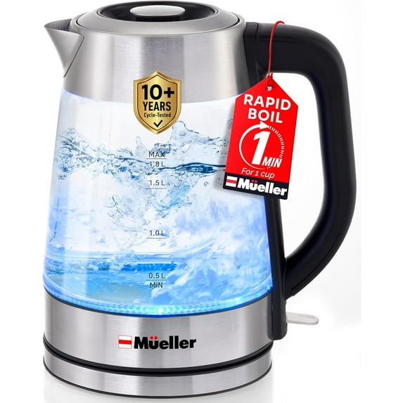 Rapid Boil Electric Tea Kettle 1.8L – Borosilicate Glass & Stainless ...