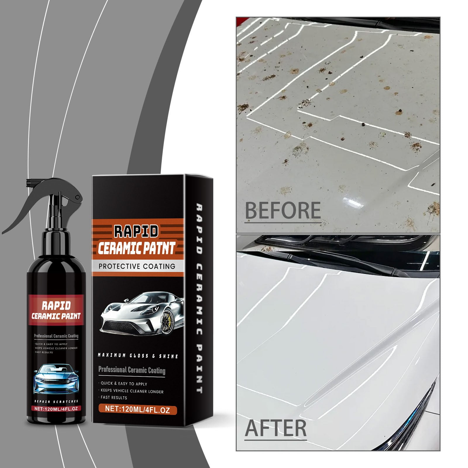 Rapid Ceramic Paint Sealant Spray, Ceramic Coating for Cars - Maximum Gloss & Shine - Extremely ...