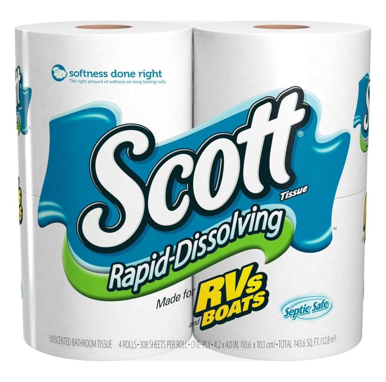 Rapid Dissolve Bath Tissue Roll, 4 rolls, Pack of 12 ( rolls) - Walmart.com