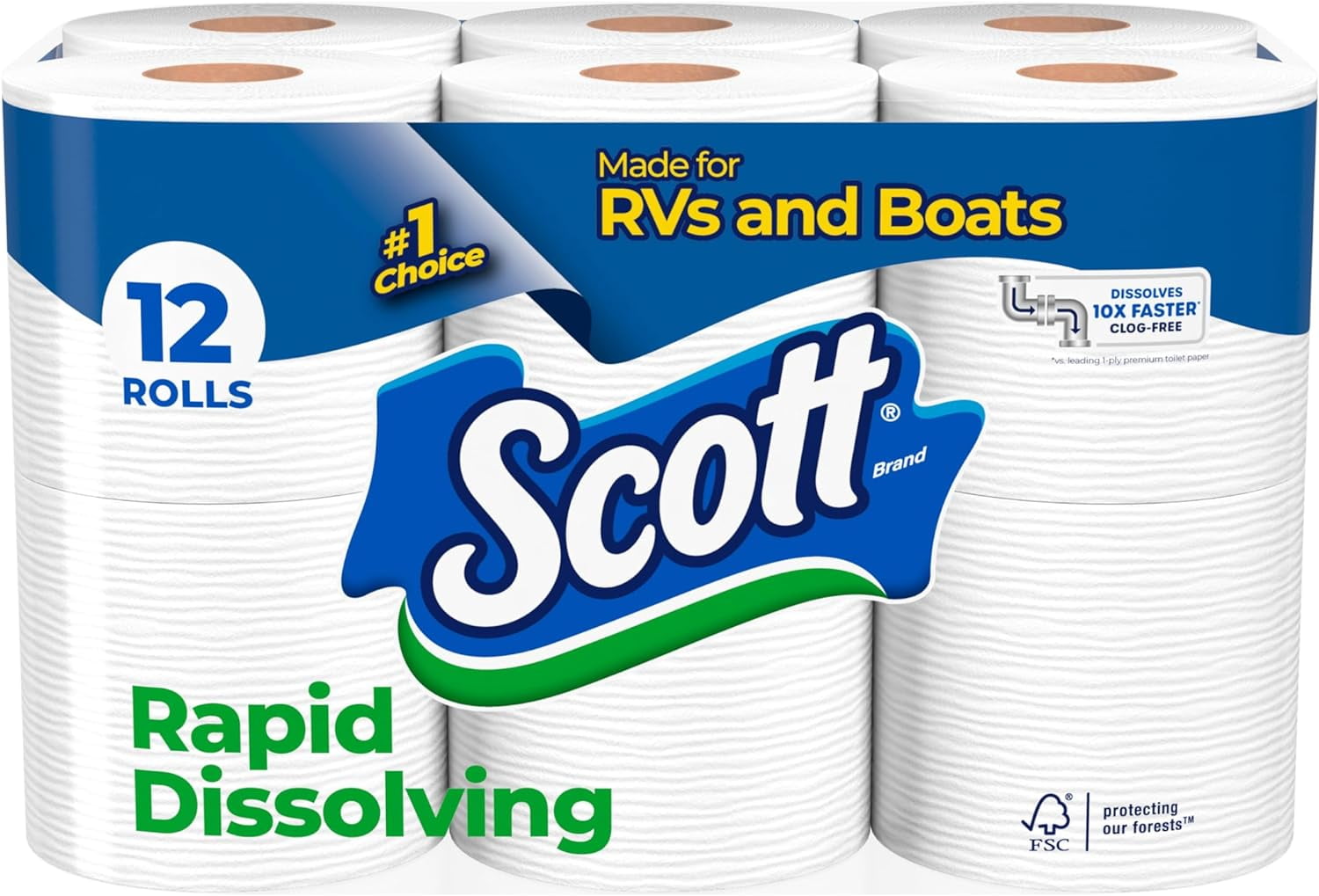 Rapid-Dissolving Toilet Paper, 12 Double Rolls, Septic-Safe, Toilet ...