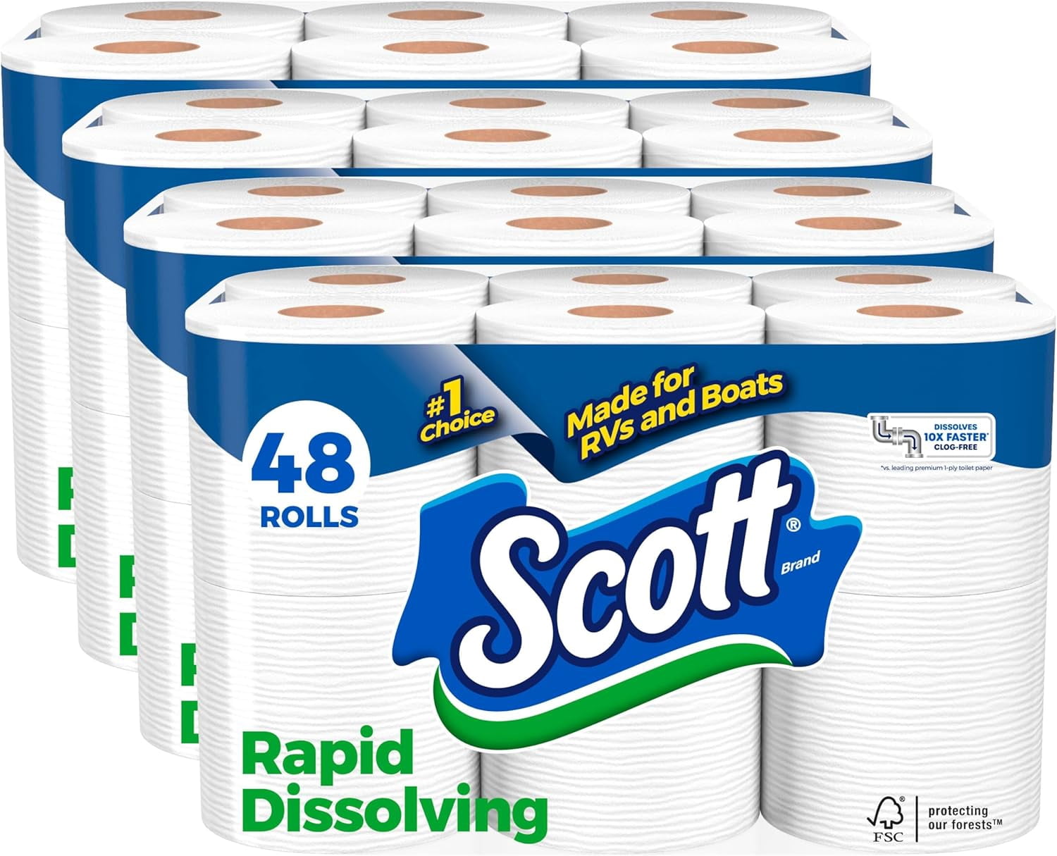 Rapid-Dissolving Toilet Paper, 48 Double Rolls, Septic-Safe, Toilet ...