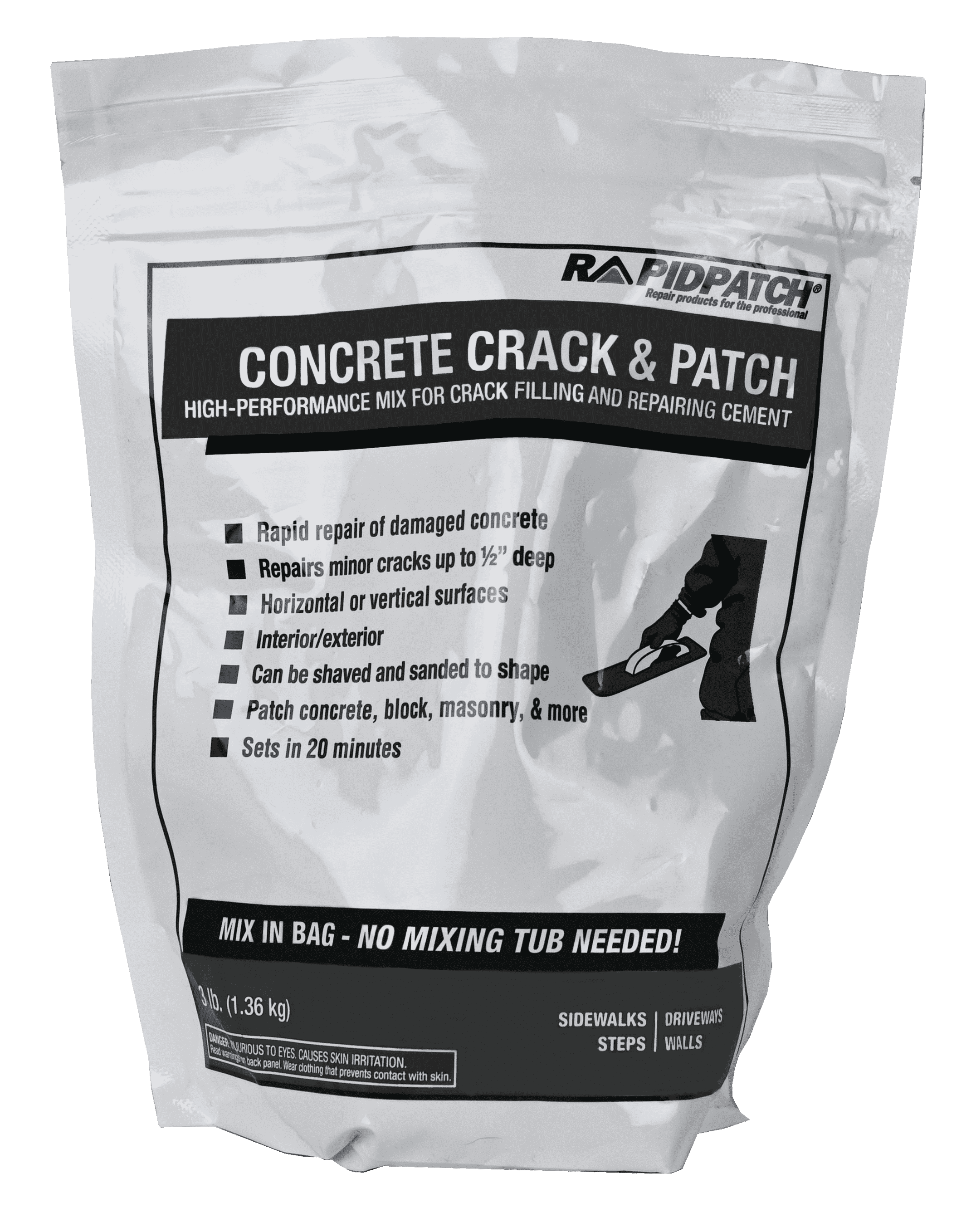 Rapid Patch Concrete Crack and Patch Repair, 3 Pound Bag, Fast Drying ...