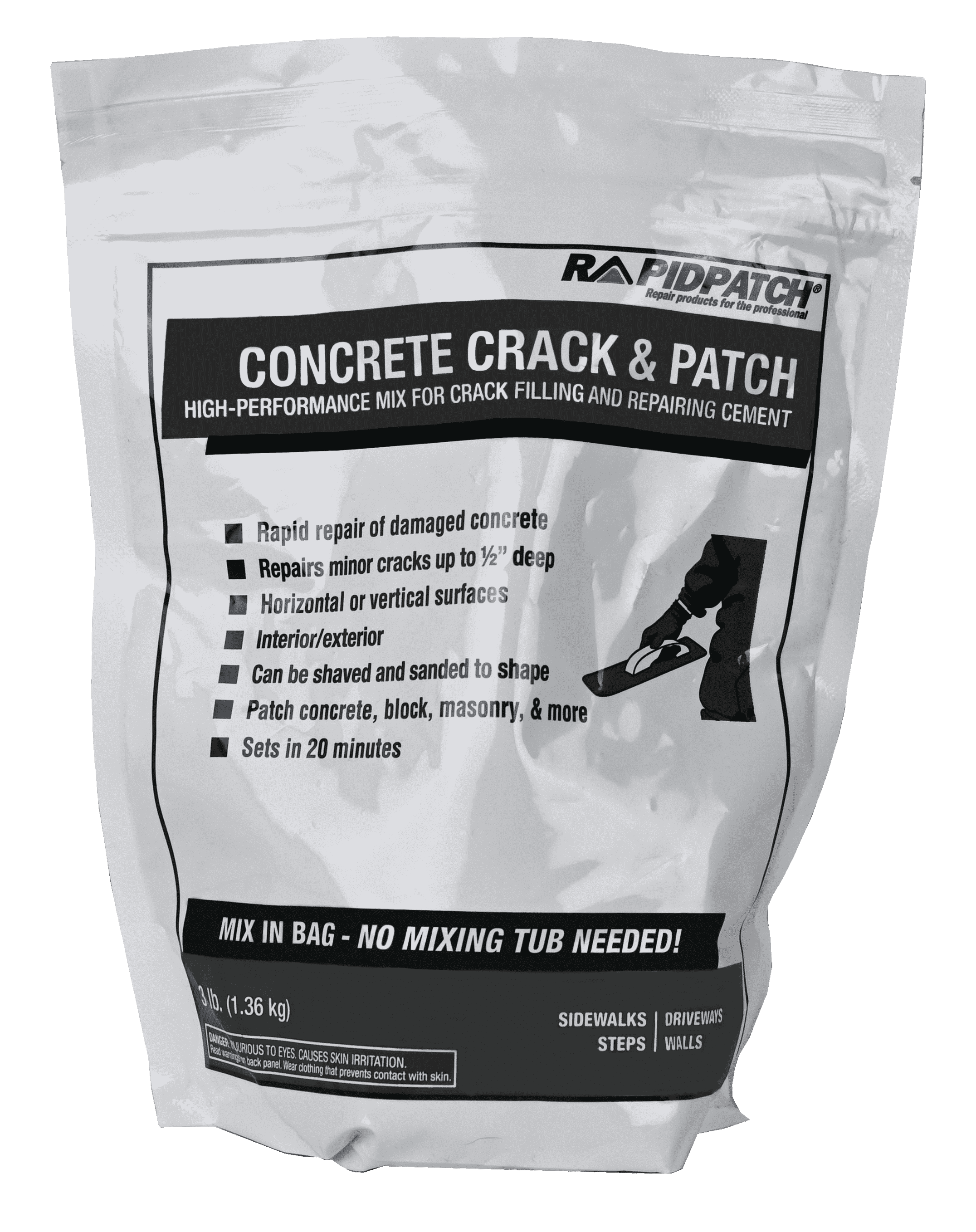 Rapid Patch Concrete Crack and Patch Repair Fast Drying 3 Pound Bag ...