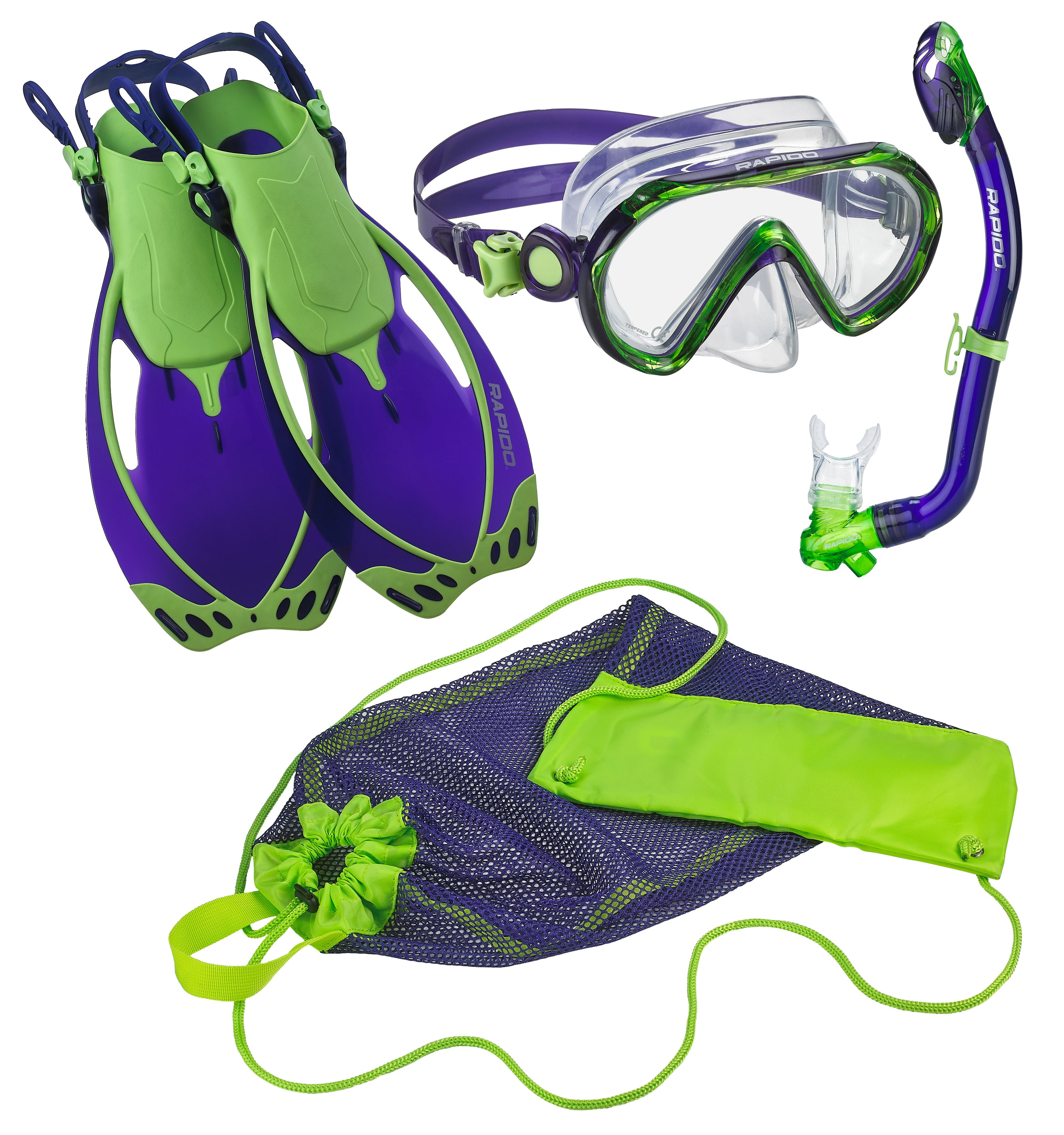 Rapido Boutique Collection Kids Mask Fin Snorkel Set, Tempered Glass ...