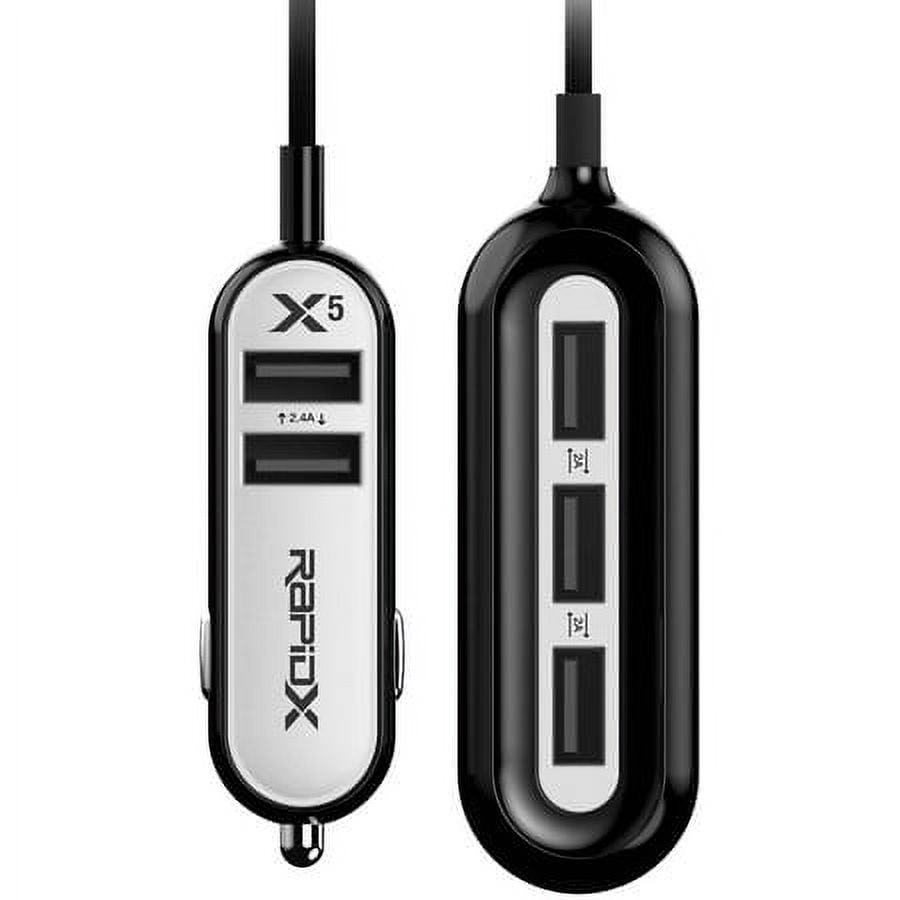 RapidX X5 Car Charger with 5 USB Ports for iPhone and Android White and Black - Walmart.com