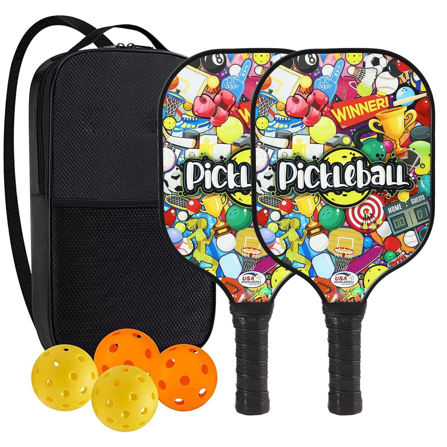 Pickleball Paddles for Men Women, Fiberglass Surface Pickleball Set with Pickleball Rackets ...