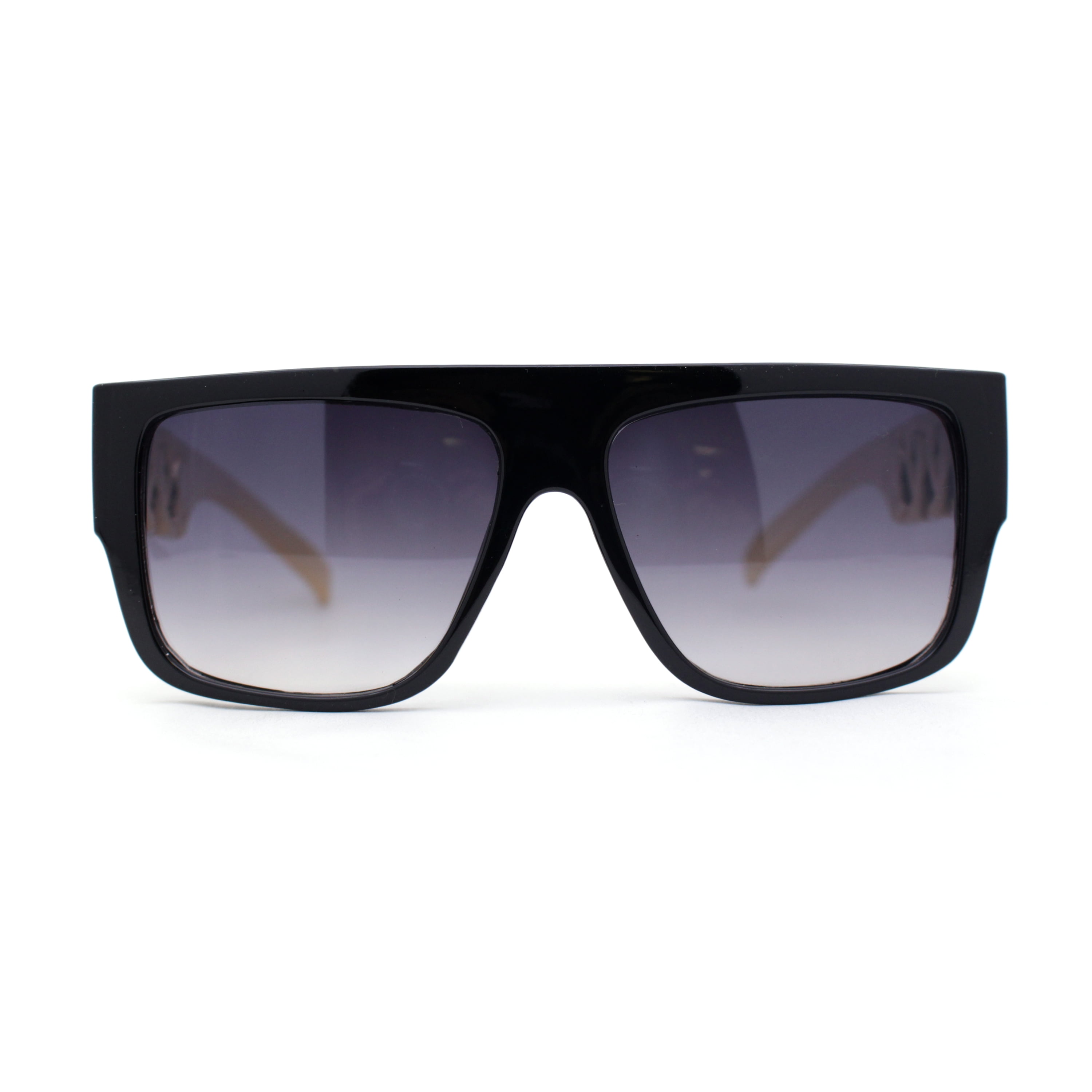 Rapper Flat Top Thick Metalic Chain Arm Plastic Sunglasses Black Gold ...