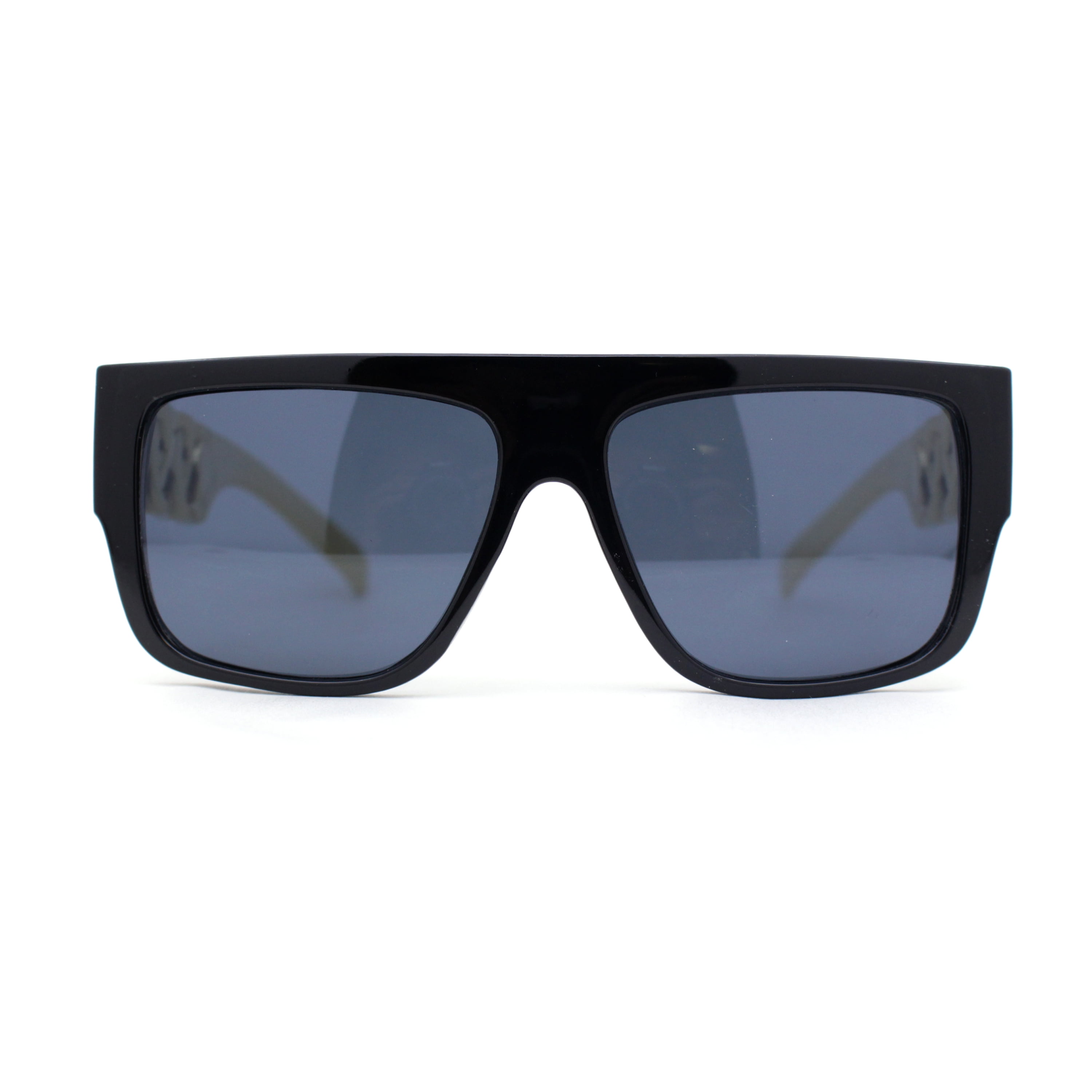 Rapper Flat Top Thick Metalic Chain Arm Plastic Sunglasses Black Gold ...