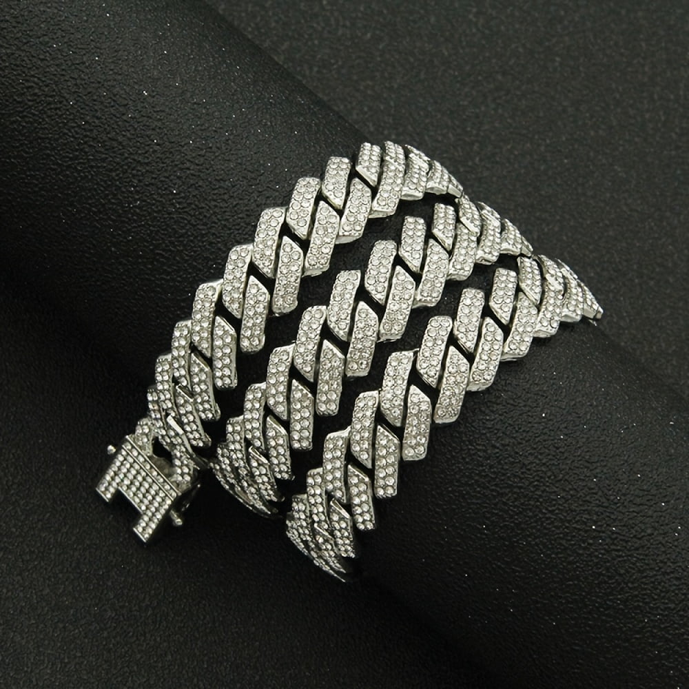 Rapper Iced Out Hip Hop Cuban Link Chain Necklace Bracelet - 14MM ...