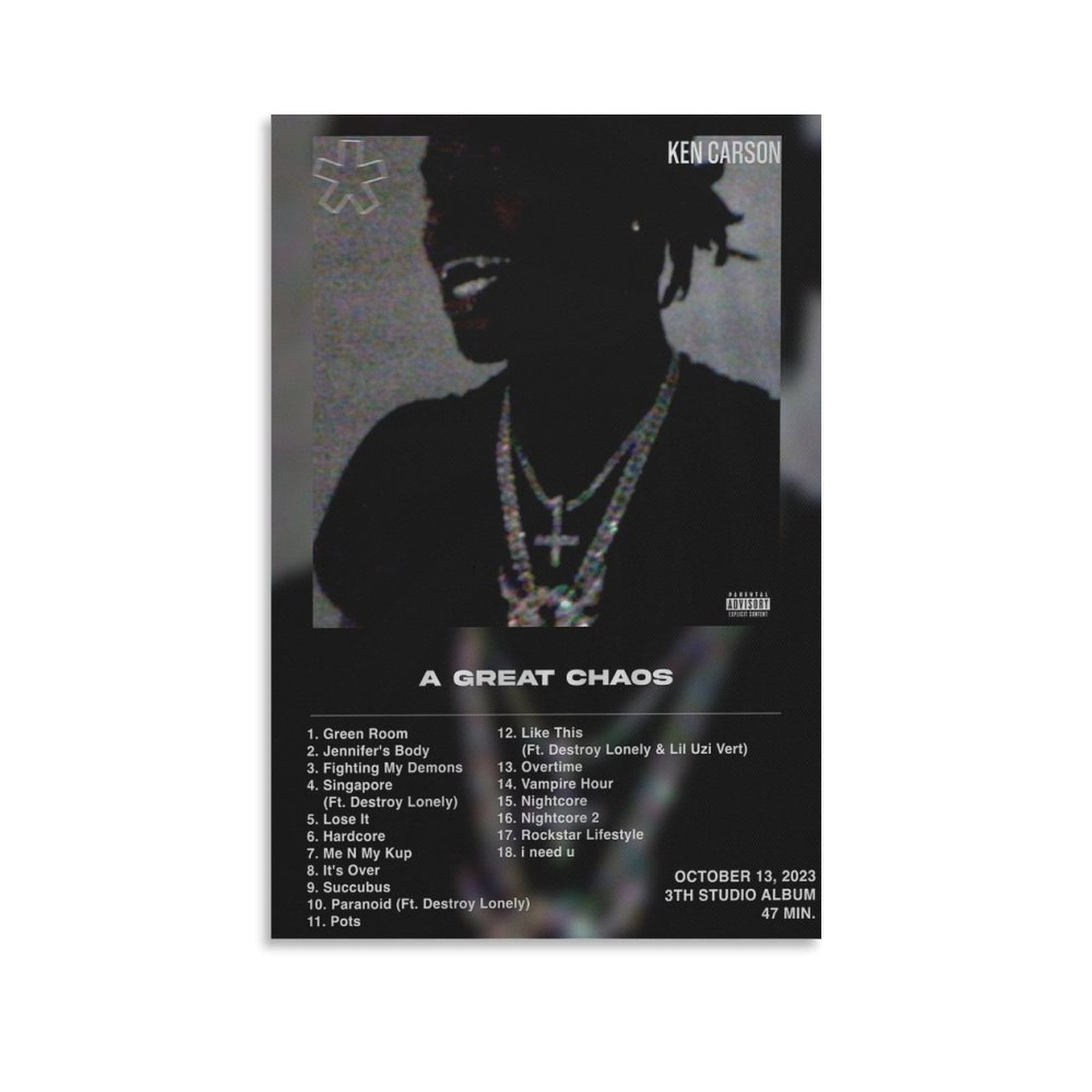 Rapper Ken Carson Rap Hip Hop A Great Chaos Music Album Cover Poster (2 ...