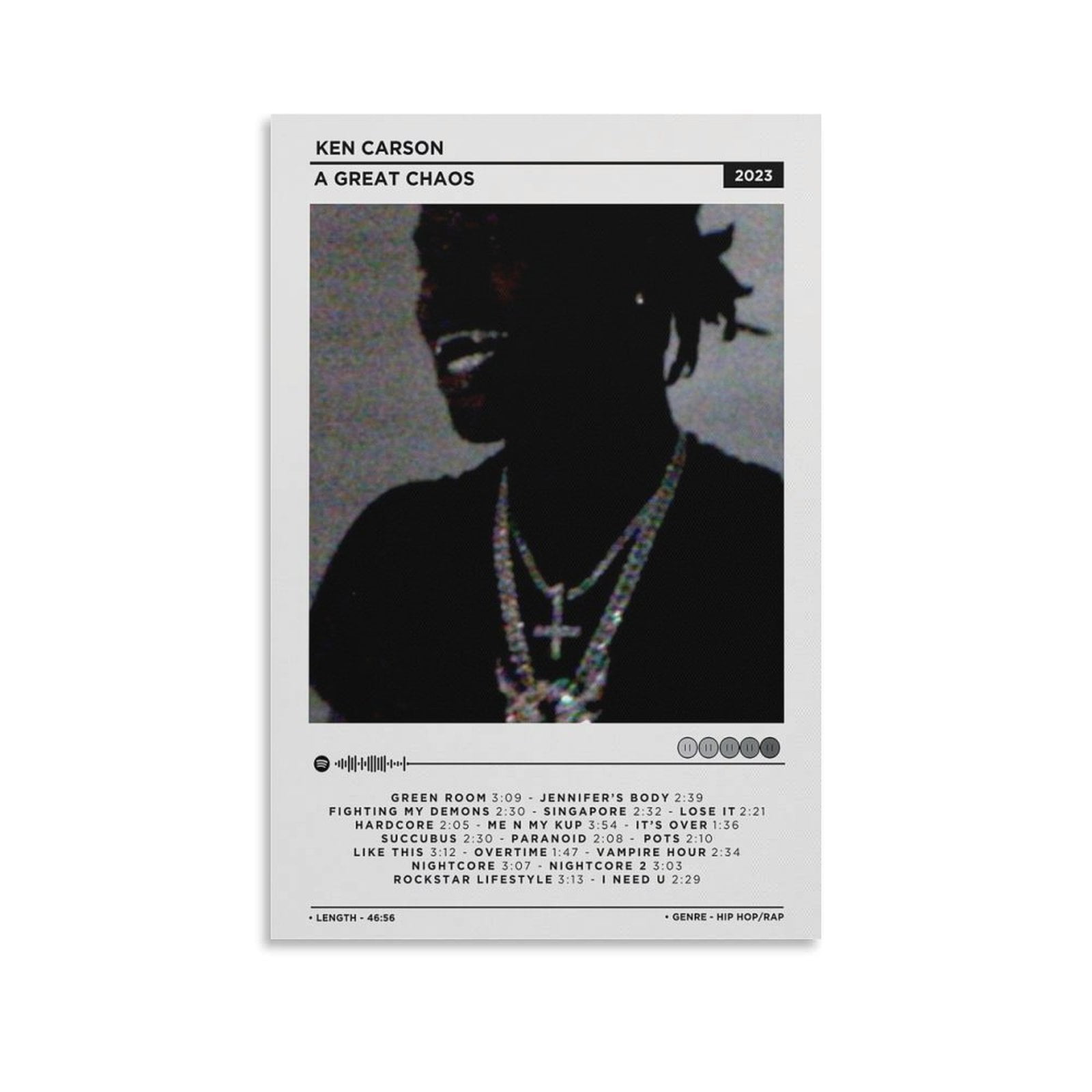 Rapper Ken Carson Rap Hip Hop A Great Chaos Music Album Cover Poster (7 ...