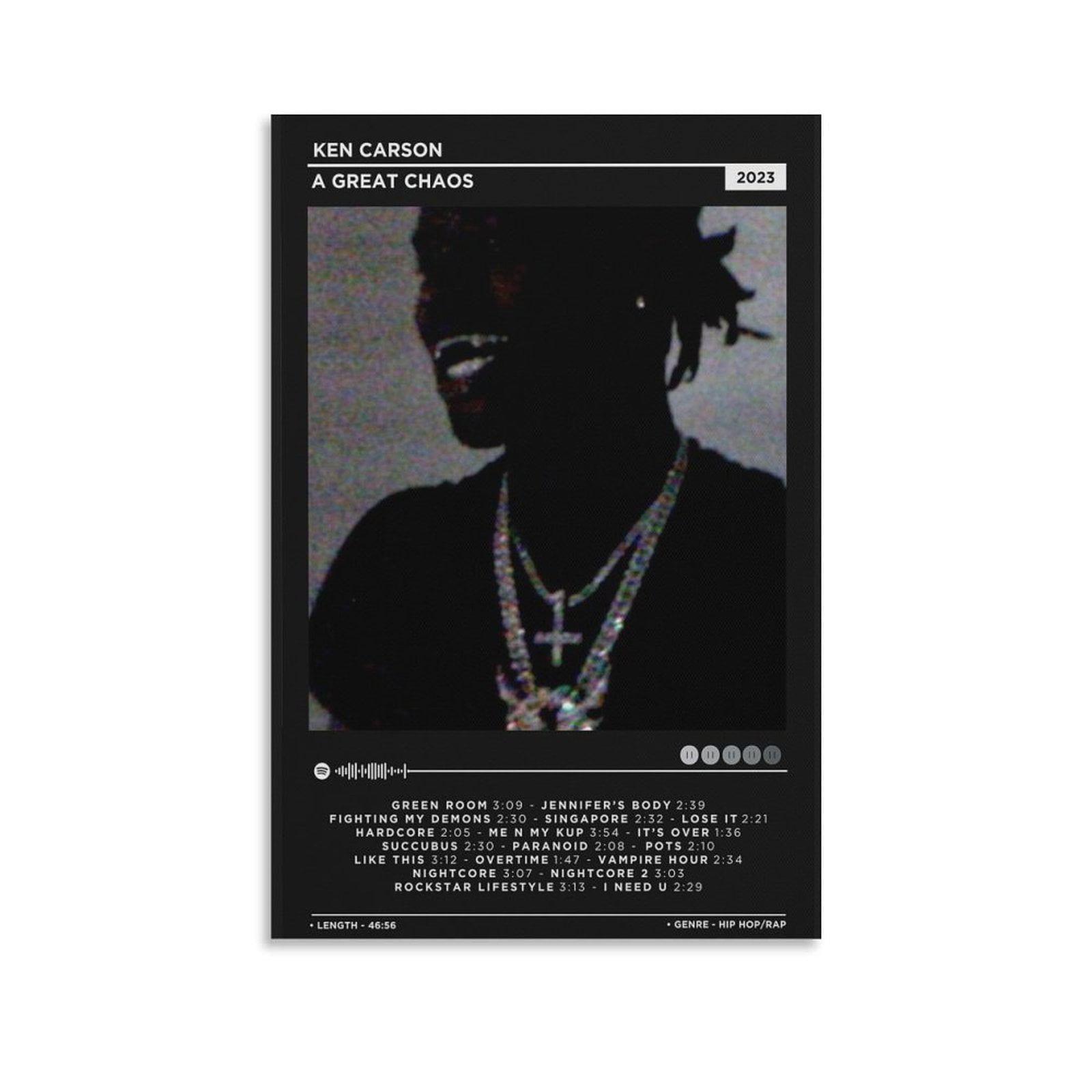 Rapper Ken Carson Rap Hip Hop A Great Chaos Music Album Cover Poster (8 ...