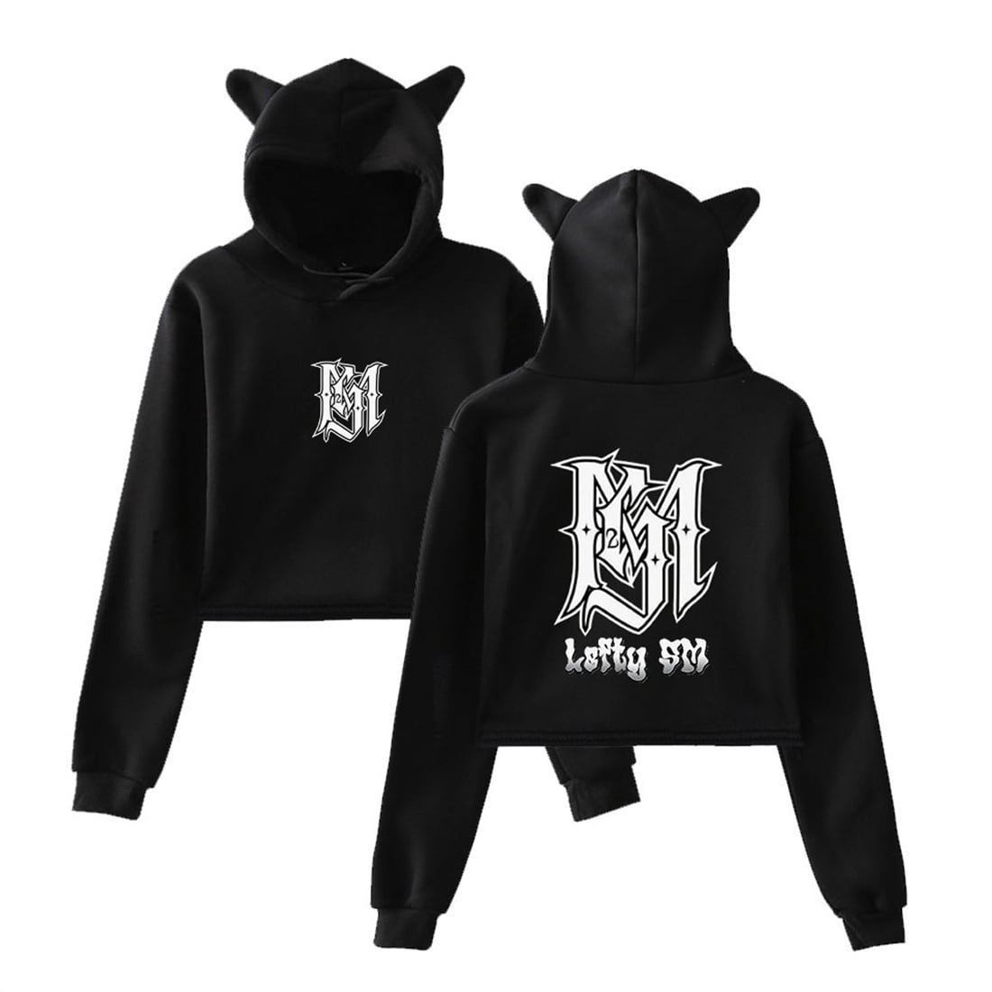 Rapper Lefty Sm Cat Ear Hoodie Hip Hop Bear Ear Sweatshirt Casual Short ...