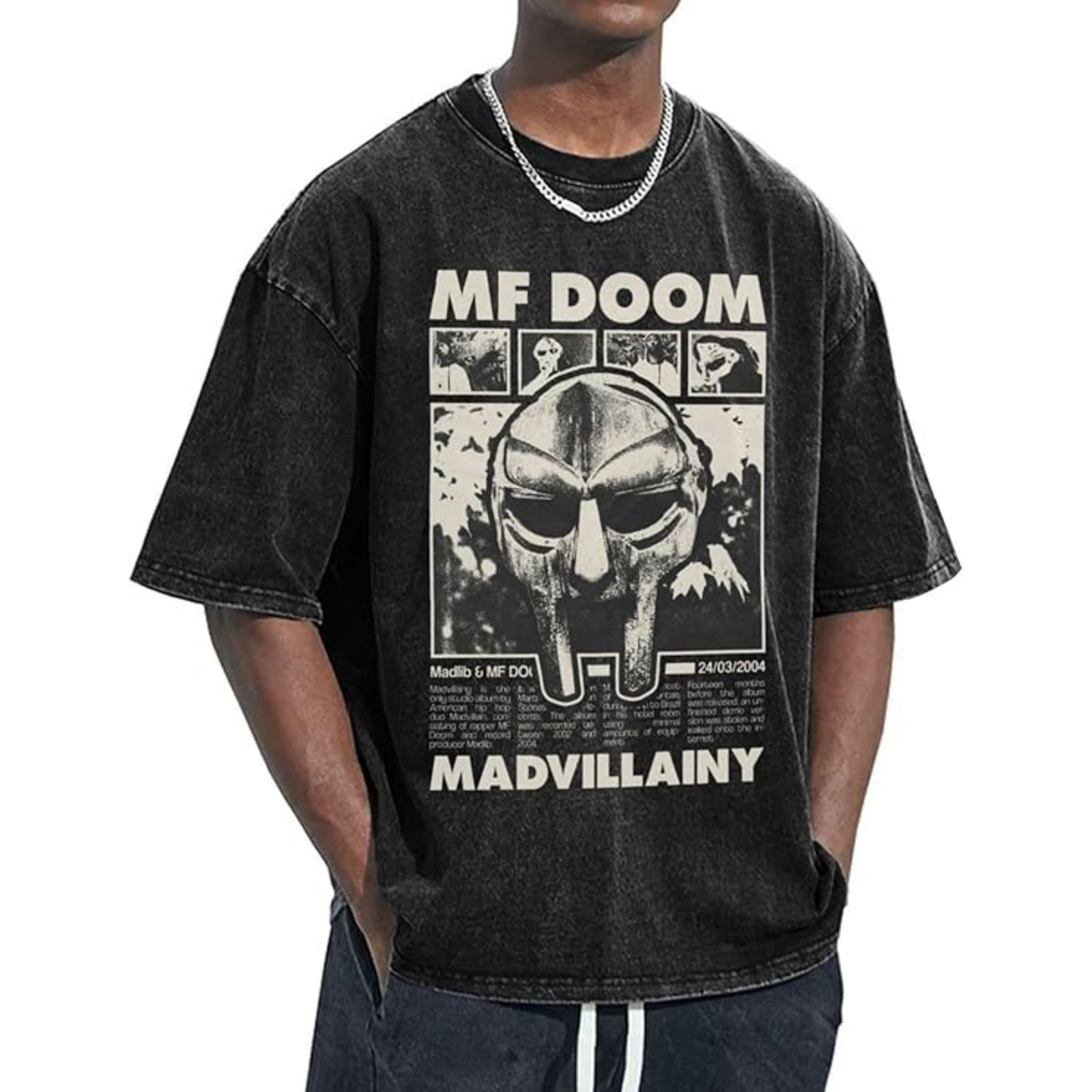 Rapper MF Doom T-shirt Graphic Streetwear Hip Hop Oversized Tees Washed ...