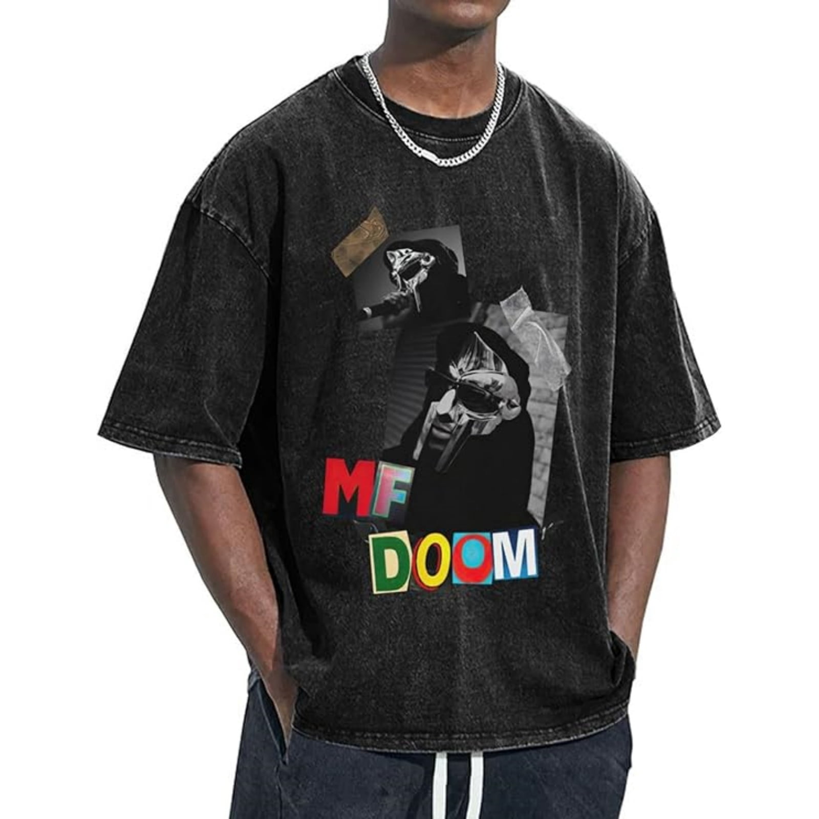 Rapper MF Doom T-shirt Graphic Streetwear Hip Hop Oversized Tees Washed ...