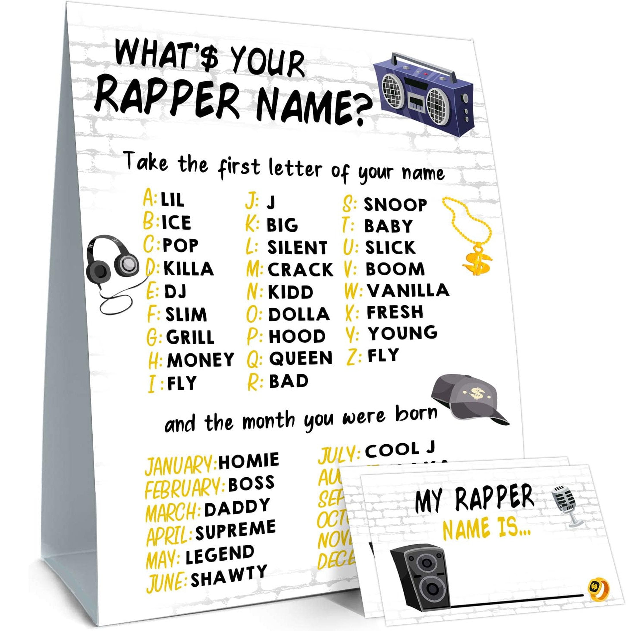 Rapper Name Generator Game, 1 Game Sign and 30 Name Stickers, Perfect ...