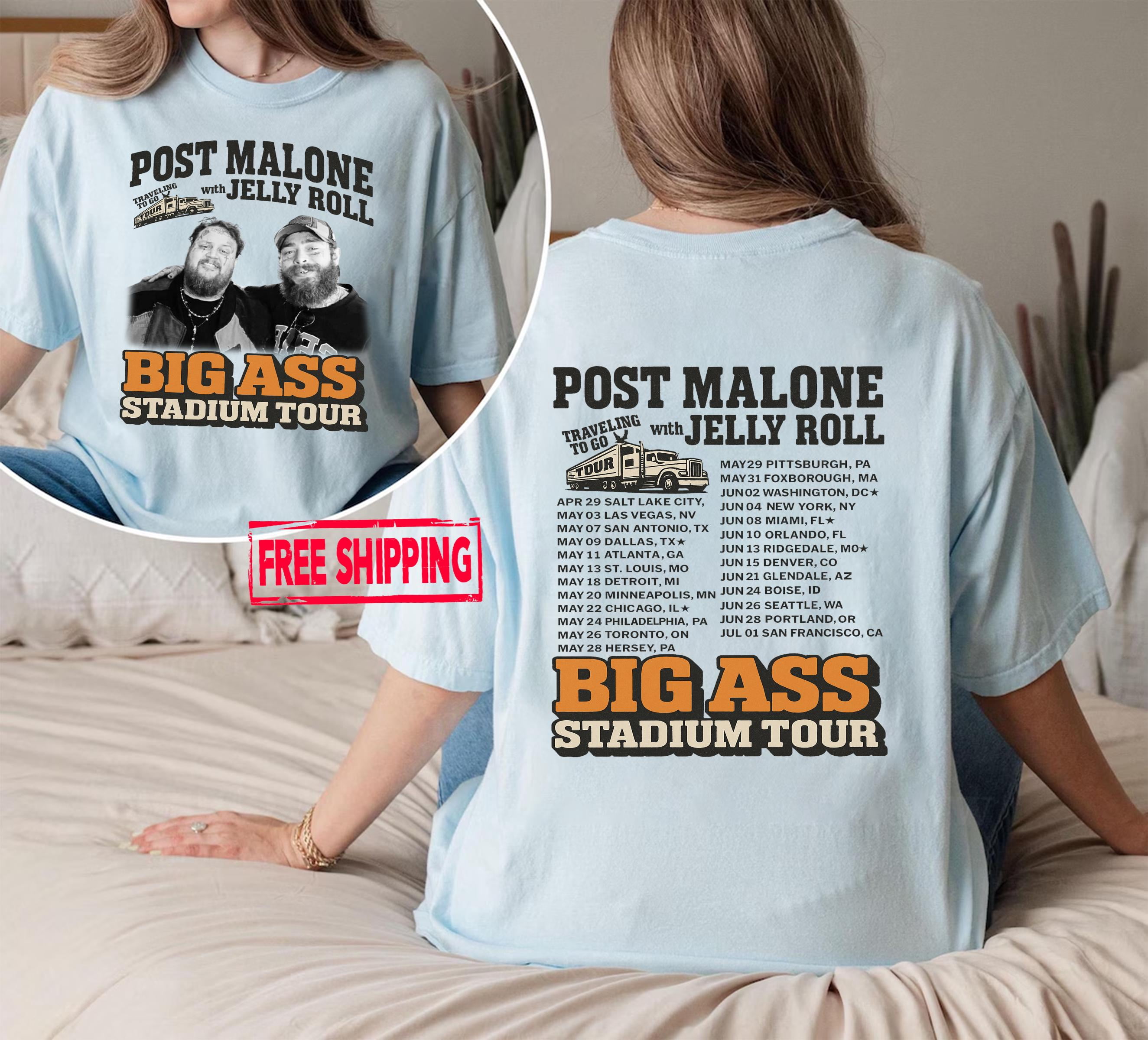 Rapper Post Maloner & Jelly RolkUnisex T-Shirt, 2 Sides Big Assa ...