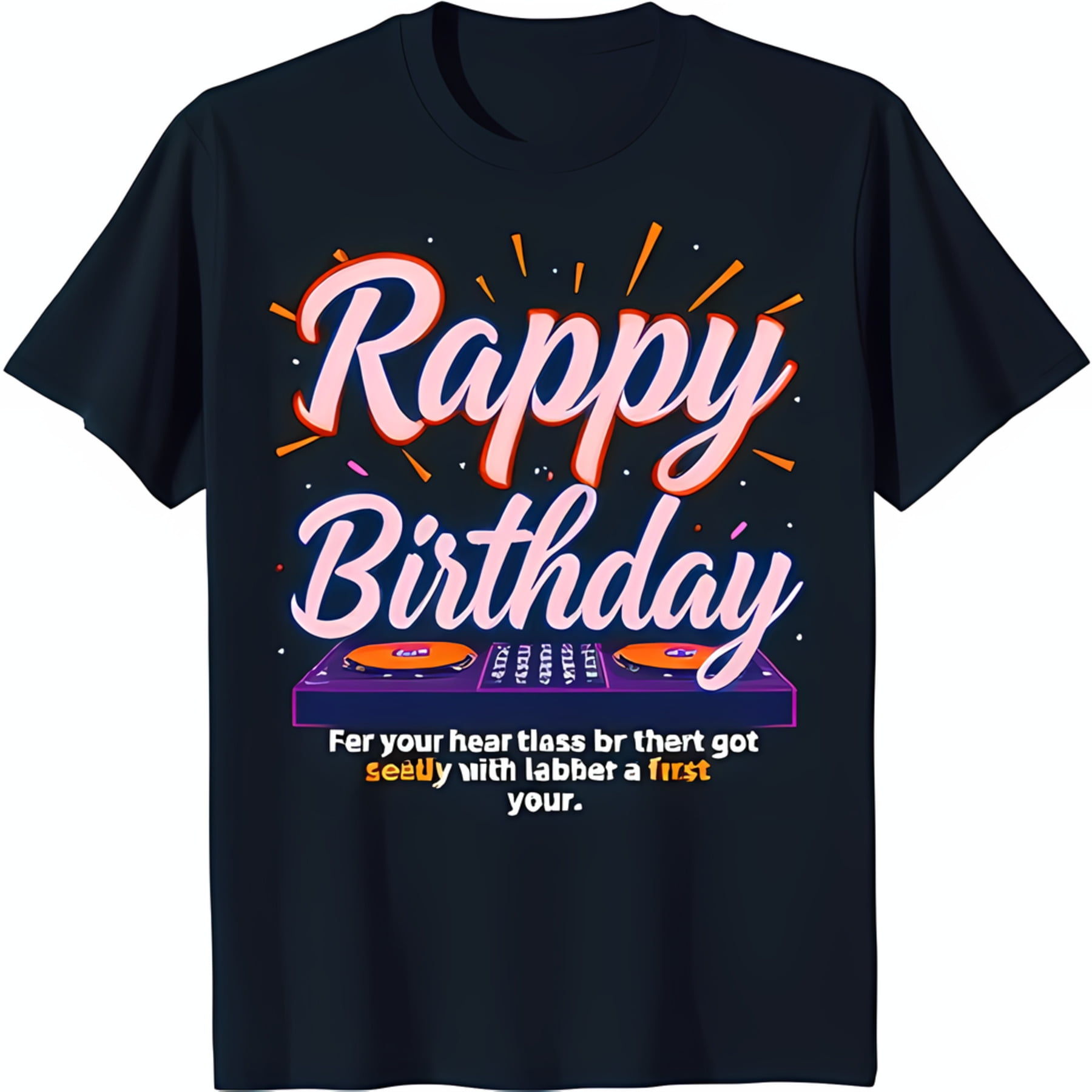 Rappy Birthday DJ Mixer Graphic T-Shirt Dark Blue with Faders & Knobs ...
