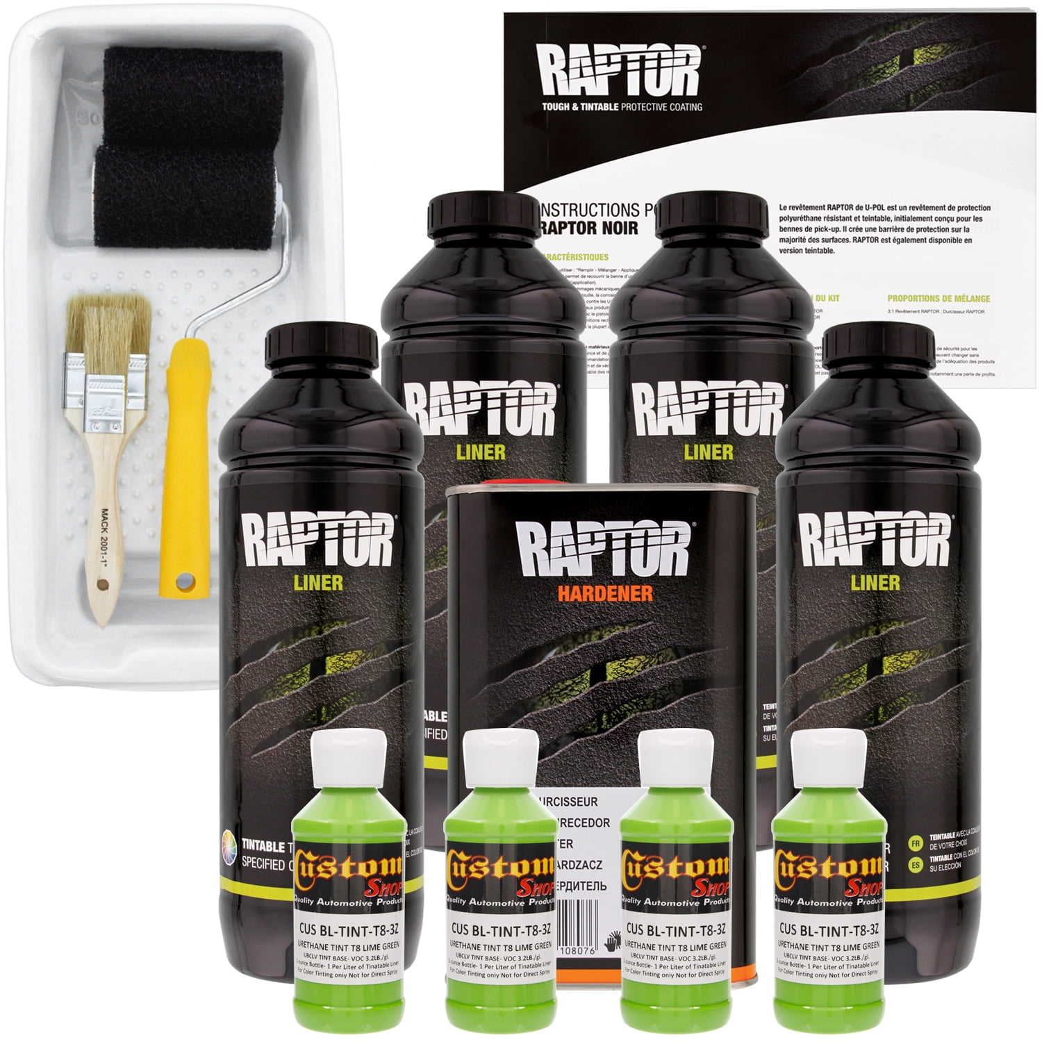 Raptor Lime Green Urethane Spray-On Truck Bed Liner Roller,Tray, Brush ...